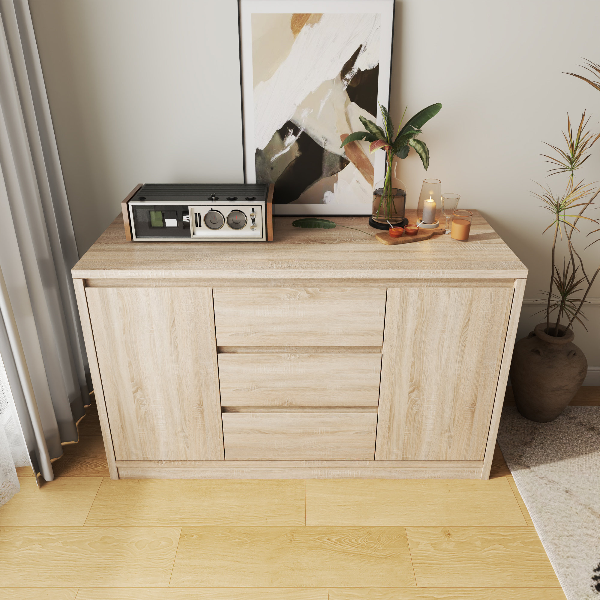 Latitude Run® Lockable 3-Drawer 2-Door Cabinet With Hidden Space ...