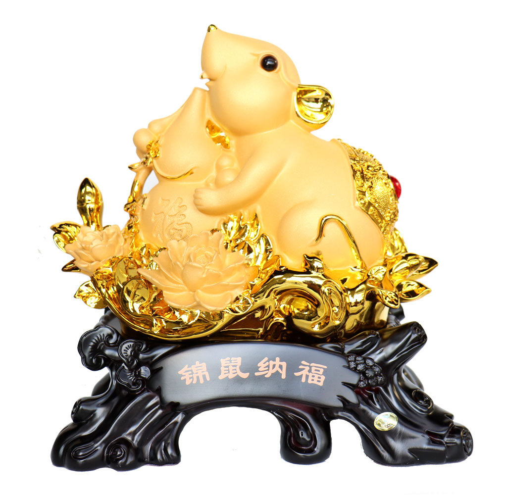 Bungalow Rose Big Chinese Zodiac Rat Statue With Wu Lou And Lotus ...