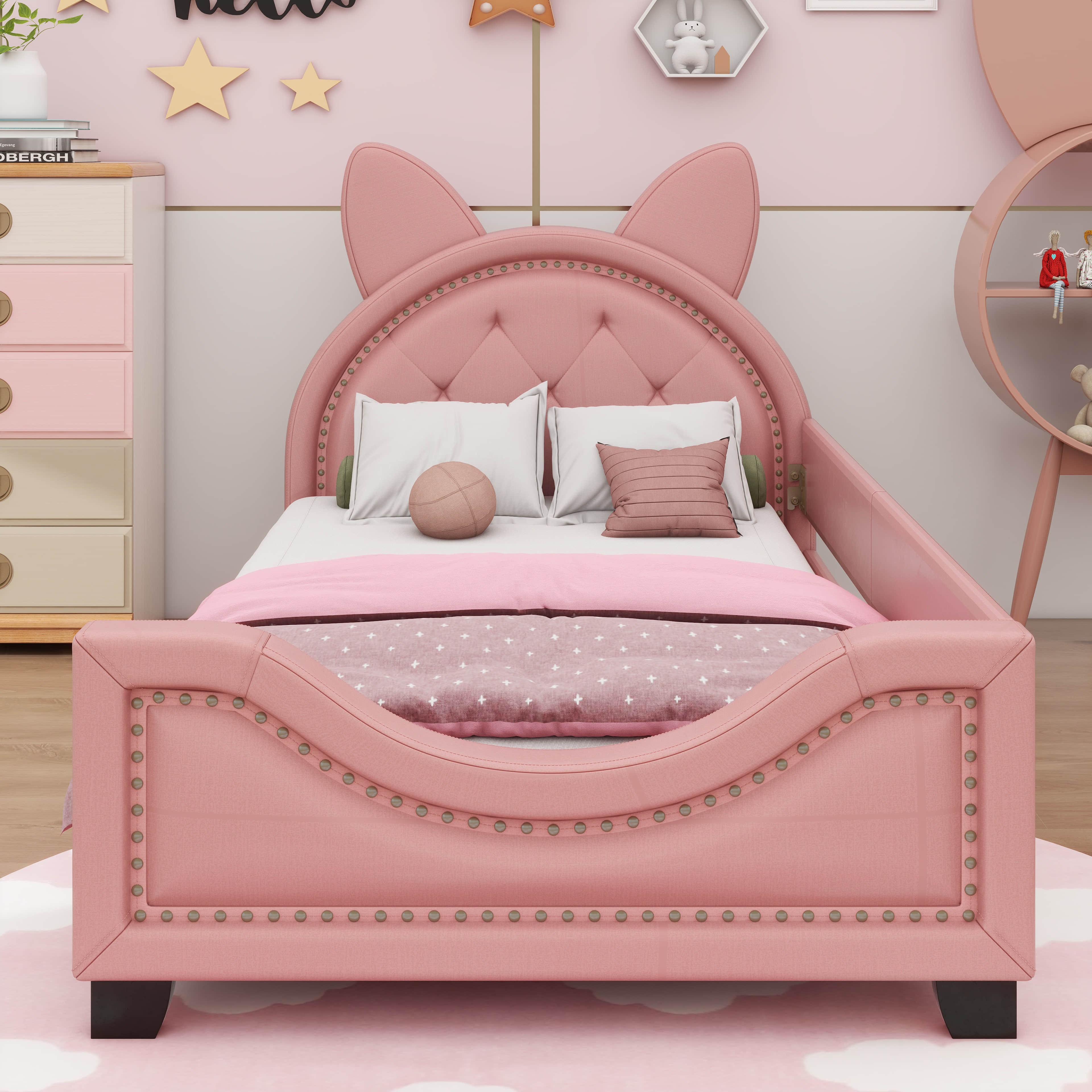 Zoomie Kids Twin Sized Padded Daybed With Cartoonearshaped Headboard ...