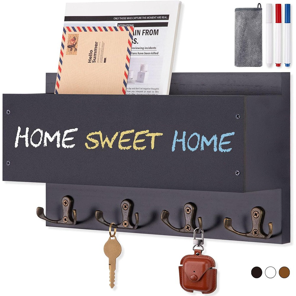 Gracie Oaks Key Holder Wall Mount, Wooden Key Mail Holder With ...