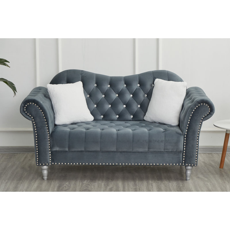 House of Hampton® Heder Velvet Rolled Arm Chesterfield Sofa & Reviews ...