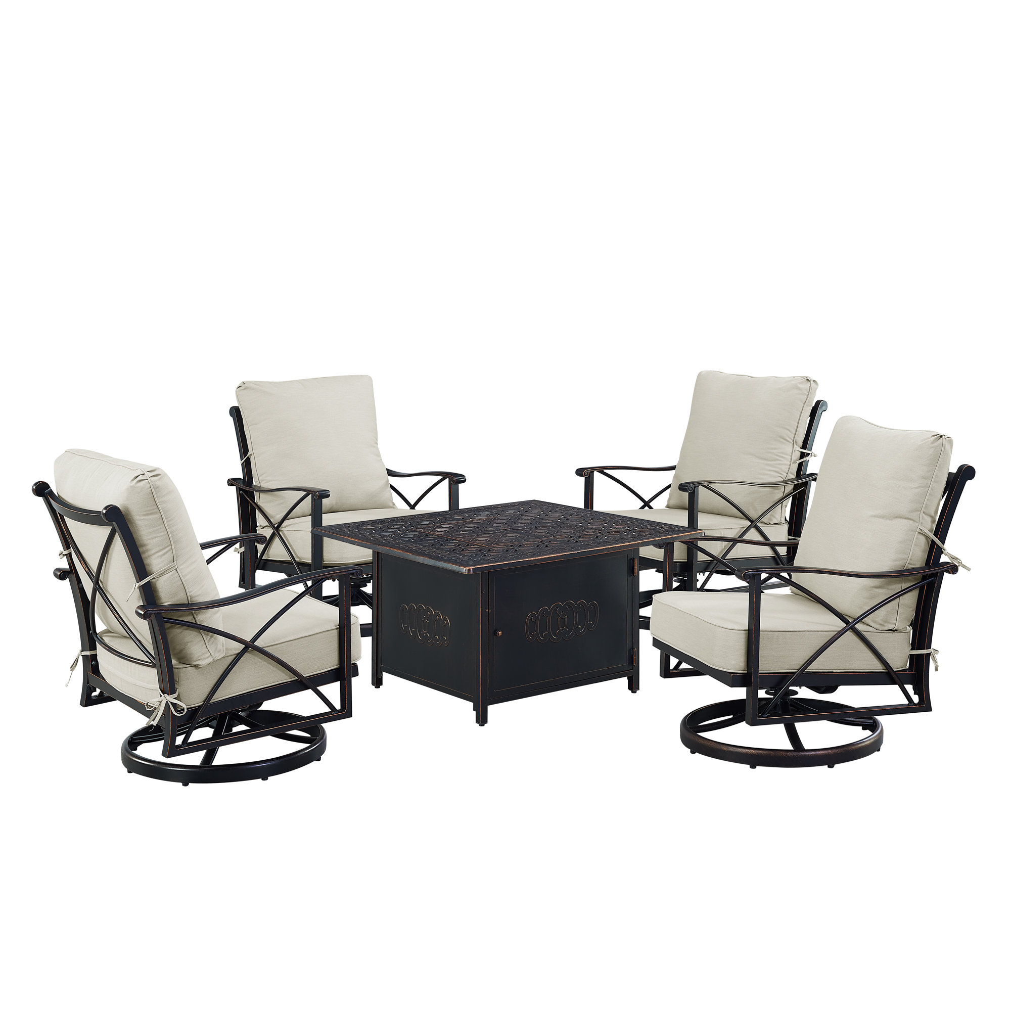 Oakland Living Black Aluminum Fire Table Set with Four Club Chairs ...