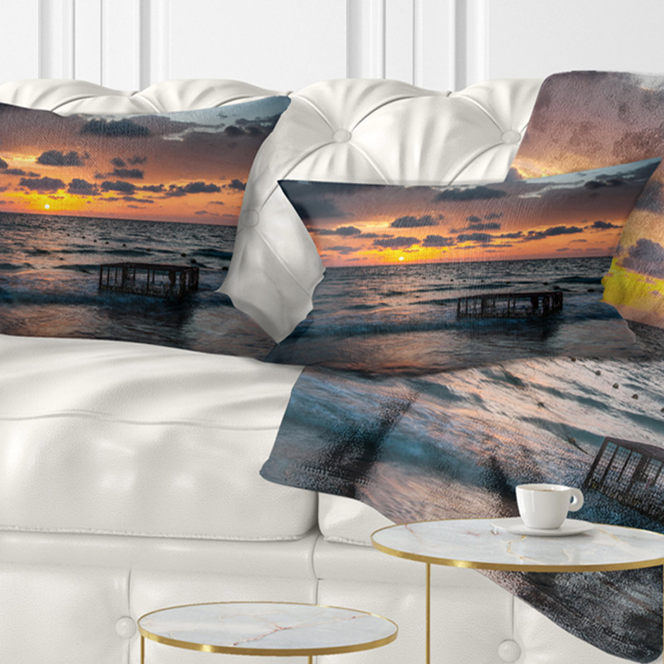 Design Art Seashore Tropical Beach with Empty Cage Lumbar Pillow | Wayfair