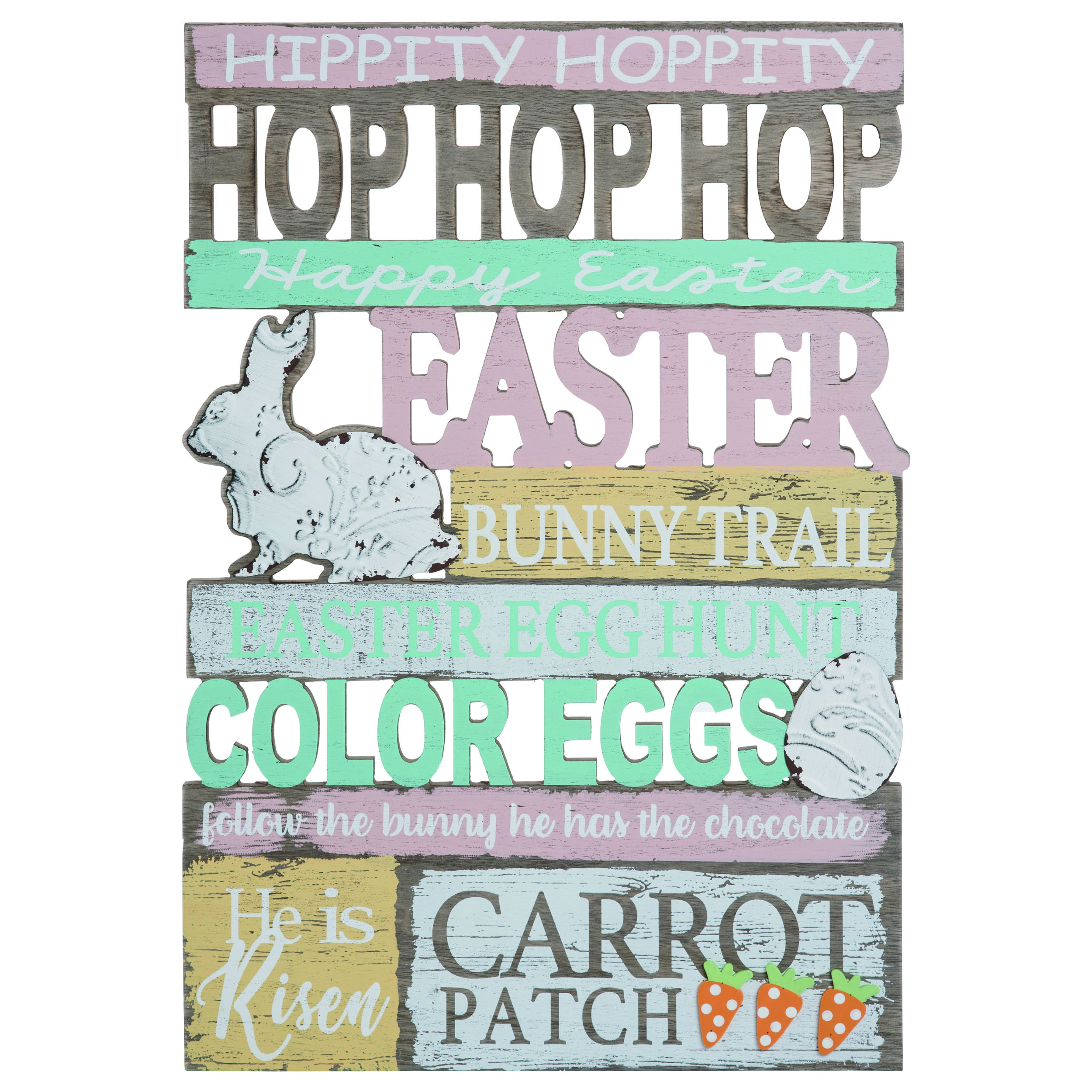 The Holiday Aisle® Wood 23.5 in. Multicolor Easter Hippity Hoppity ...