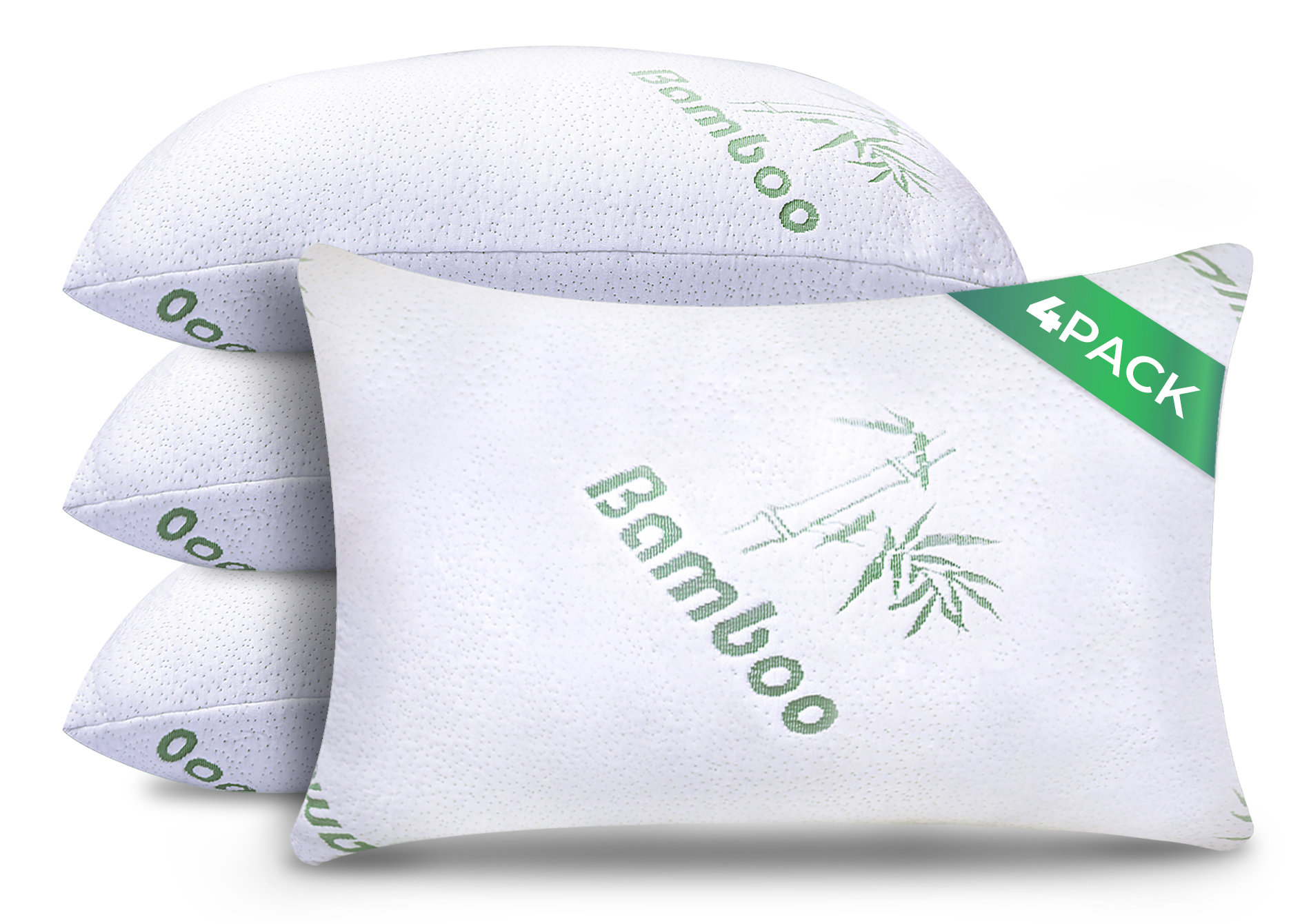 Sleepavo Memory Foam Bamboo Bed Pillows - 4 Pack Queen Size Cooling ...