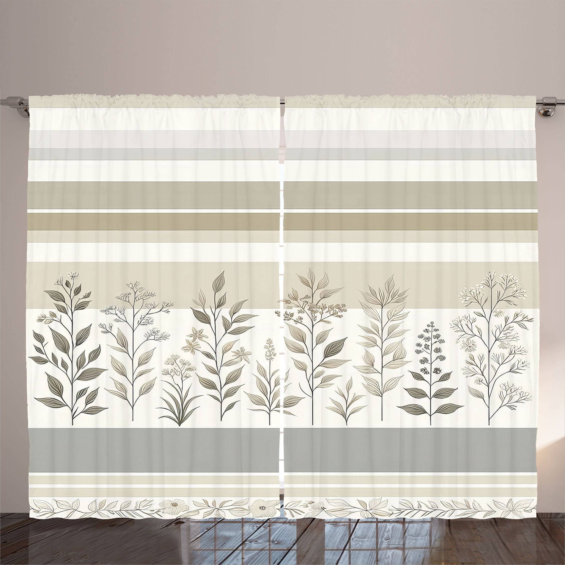 Latitude Run® Curtains 2 Panel Set, Modern Simple Boho Leaves Pale Grey ...
