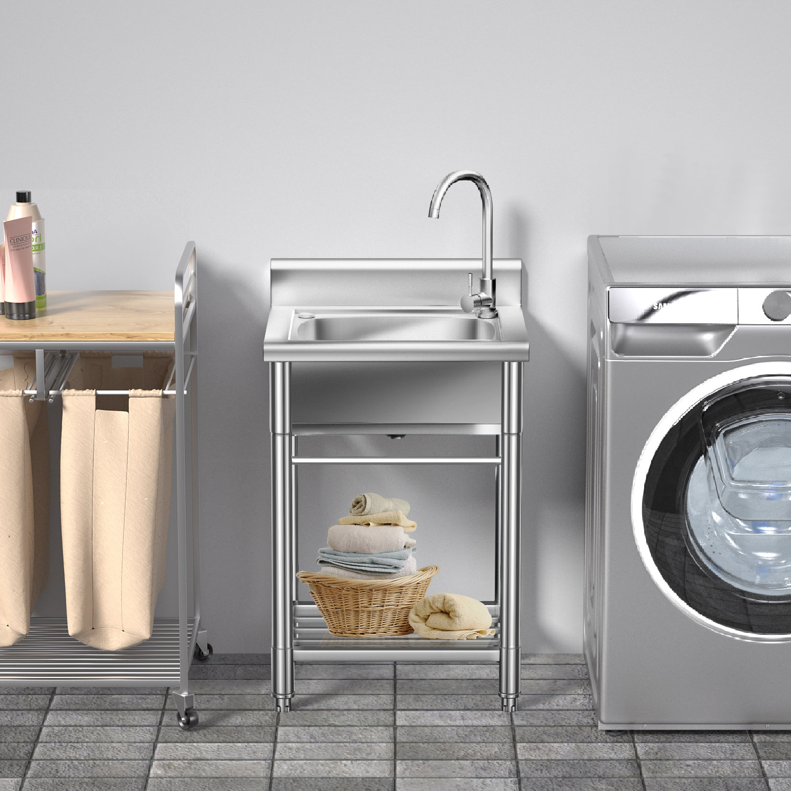 BLVEDEEP Utility Sink Single Bowl Kitchen Sink, Stainless Steel Sink ...