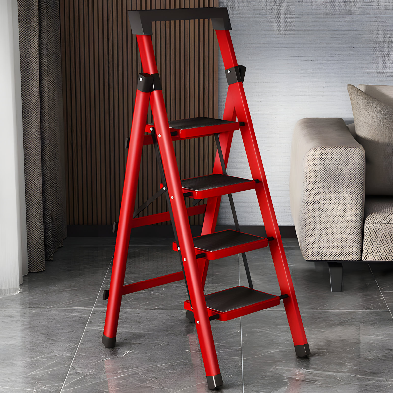 17 Stories 4-Step Folding Ladder, Heavy-Duty Aluminum Household Step ...