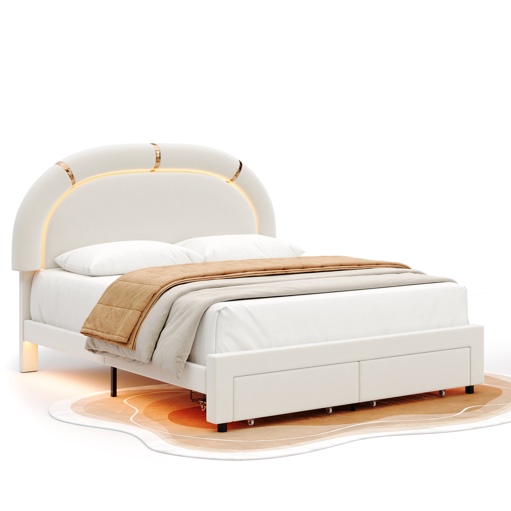 Willa Arlo™ Interiors Mazelina Upholstered LED Bed Frame with Drawer ...