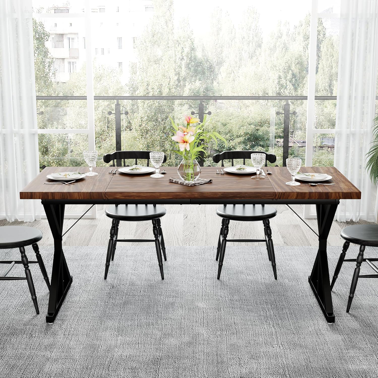 Gracie Oaks 70.87" Farmhouse Rectangular Wood Dining Table, Rustic ...