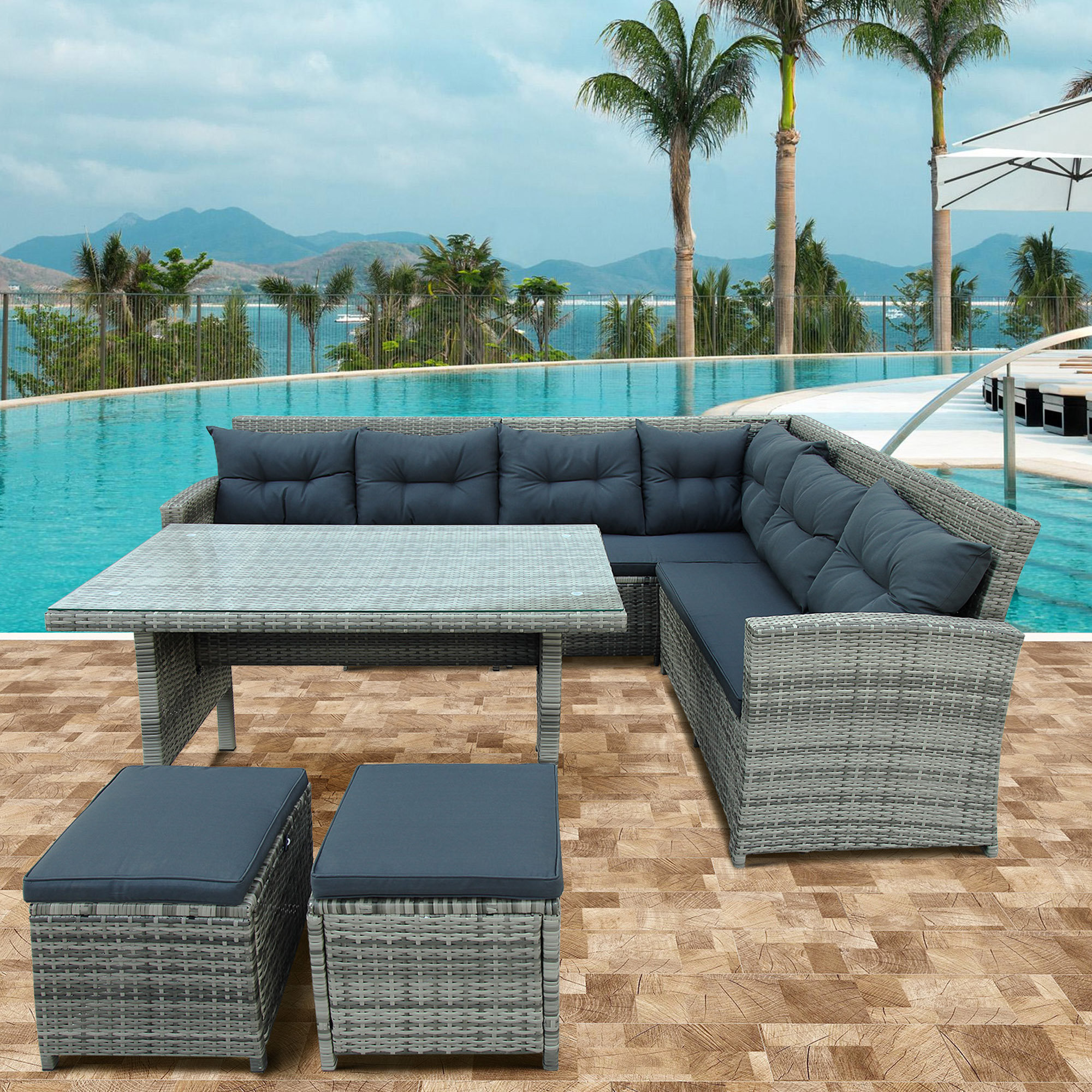 Latitude Run® 6-Piece Patio Furniture Set Outdoor Sectional Sofa with ...