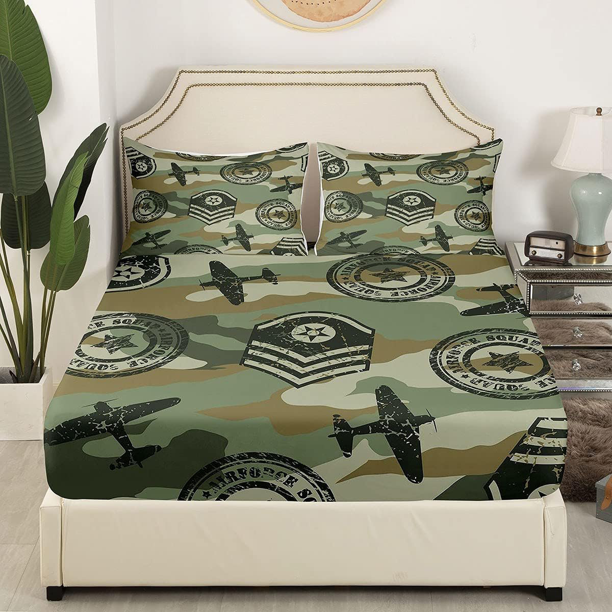 MAGBIX Kids Camo Airplane Bed Sheet Set Camouflage Airplane Decor ...