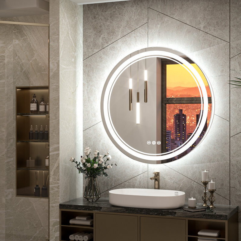 Orren Ellis Elayshia Lighted Dimmable LED Frontlit&Backlit Frameless ...