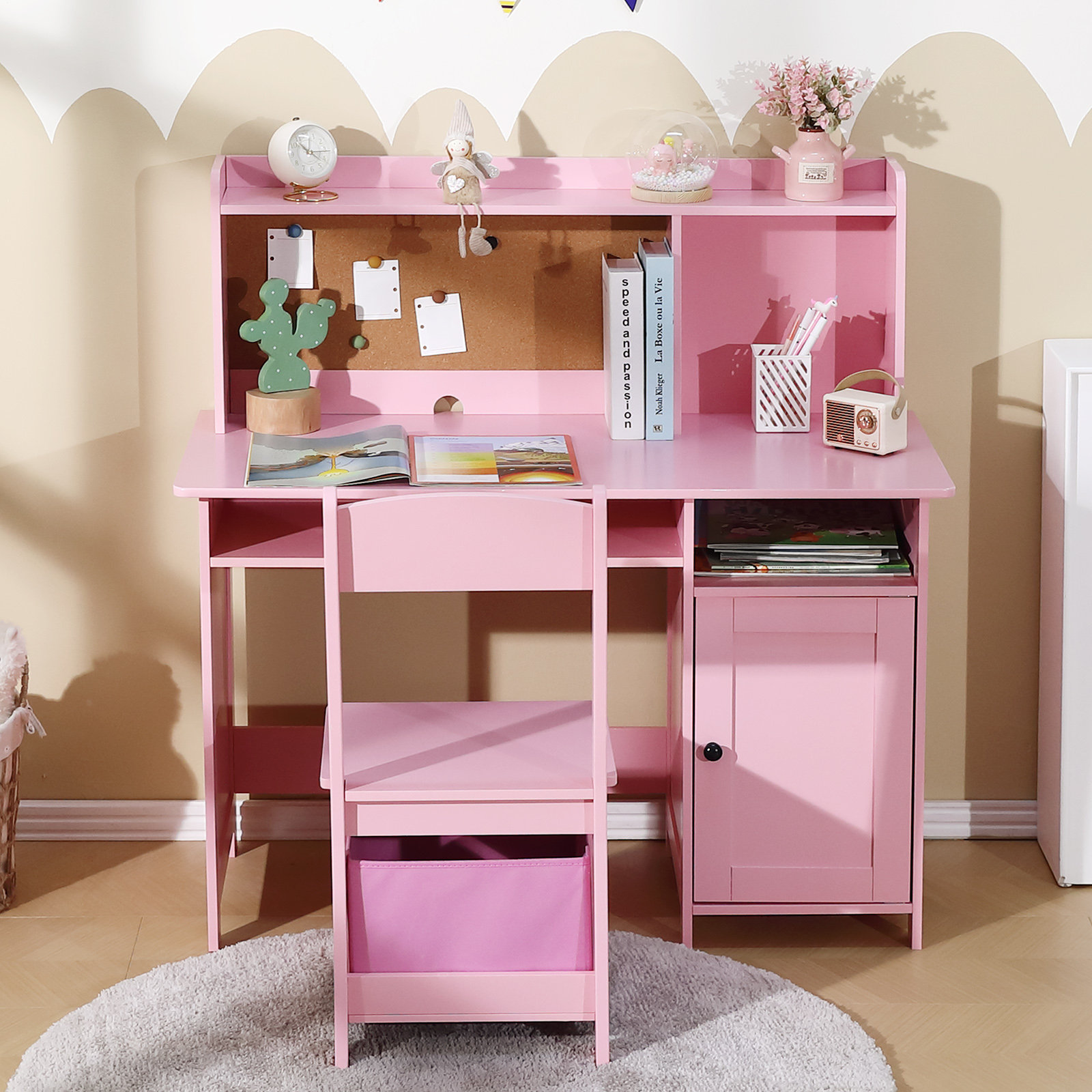 Harriet Bee 37.79" Wooden Kid Writing Desk Chair Set Cork Bulletion ...