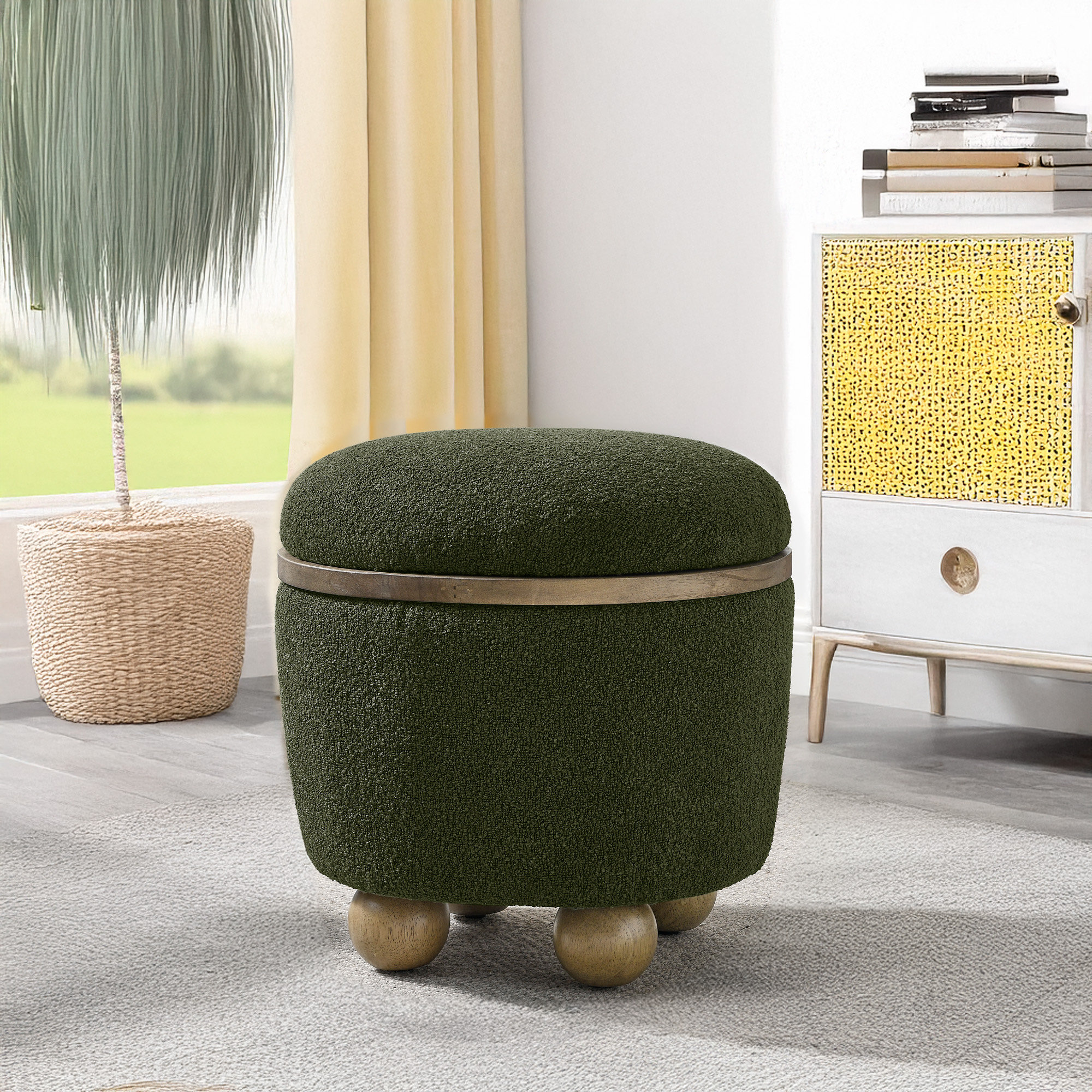 FOSHNATURE Round storage stool with cushioned seat - Wayfair Canada