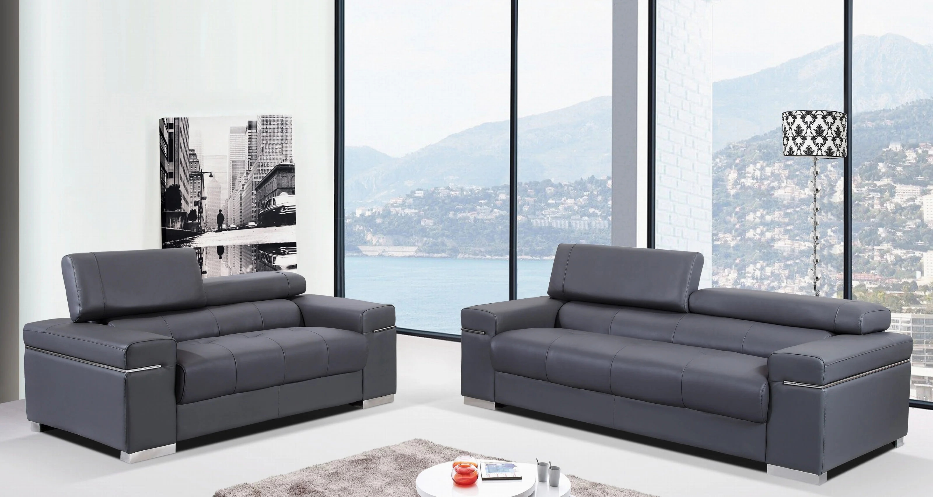 Orren Ellis White Leather Reims Collection 2-Piece Living Room Set ...