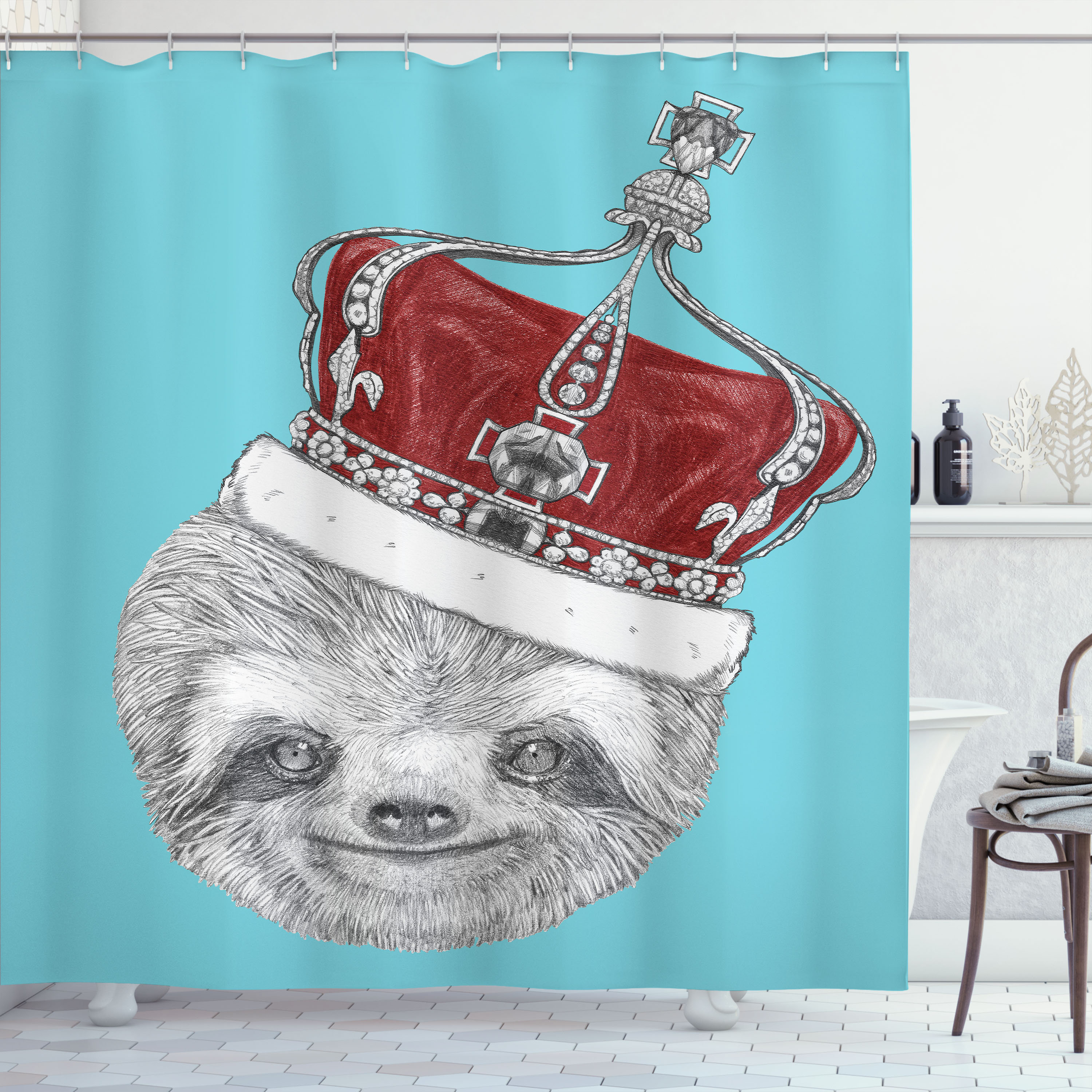 East Urban Home Estela Sloth Shower Curtain Sloth with Imperial Crown ...