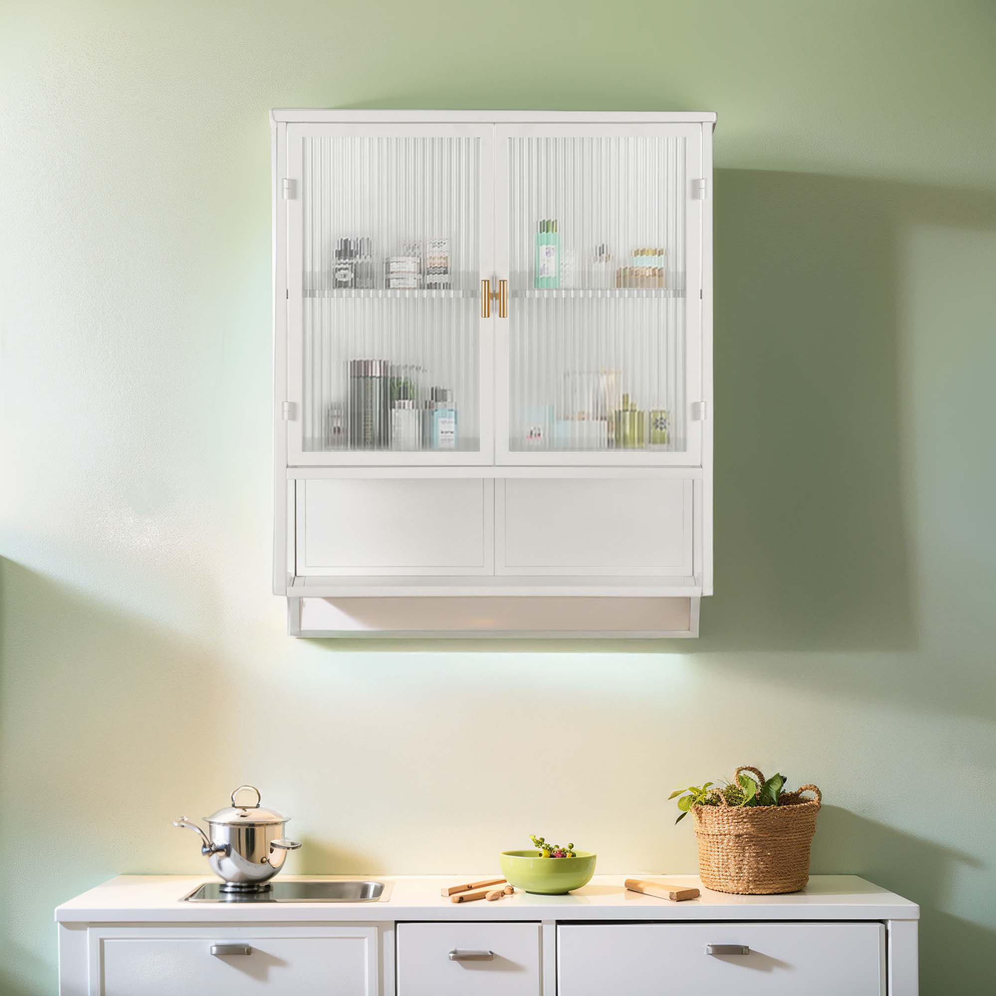 Ebern Designs 23.62"Glass Doors Modern Two-Door Wall Cabinet | Wayfair