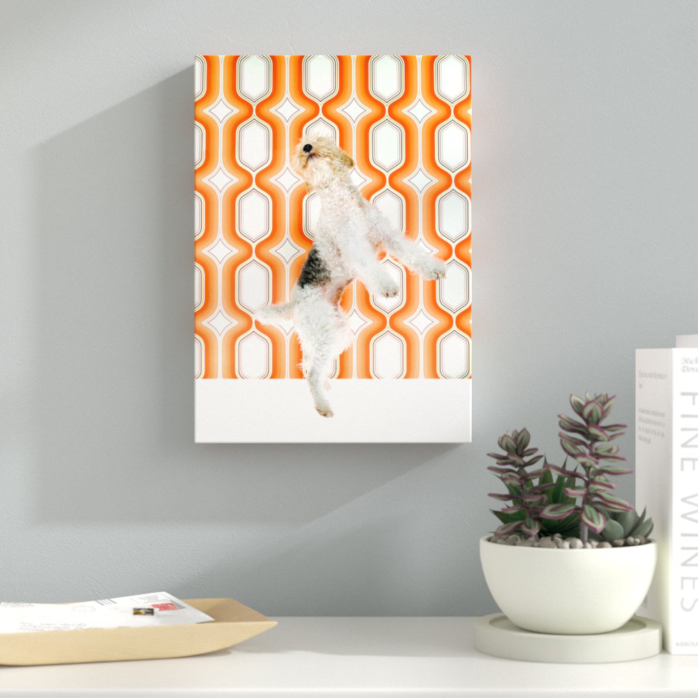 Ebern Designs Happy Dog Jumping For Joy by Catherine Ledner - Wrapped ...