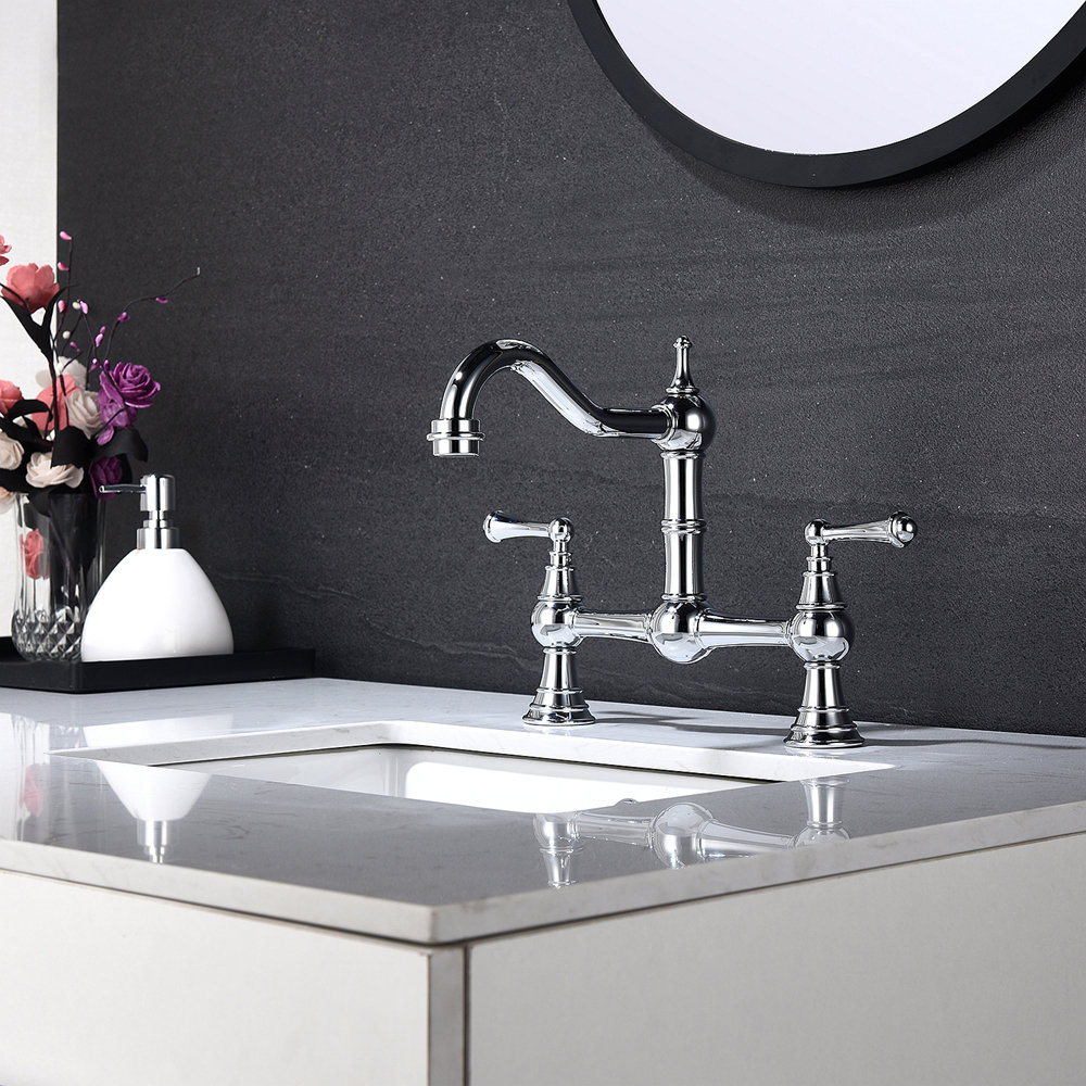 junzc Double Handle Widespread Kitchen Faucet With Traditional Handles ...