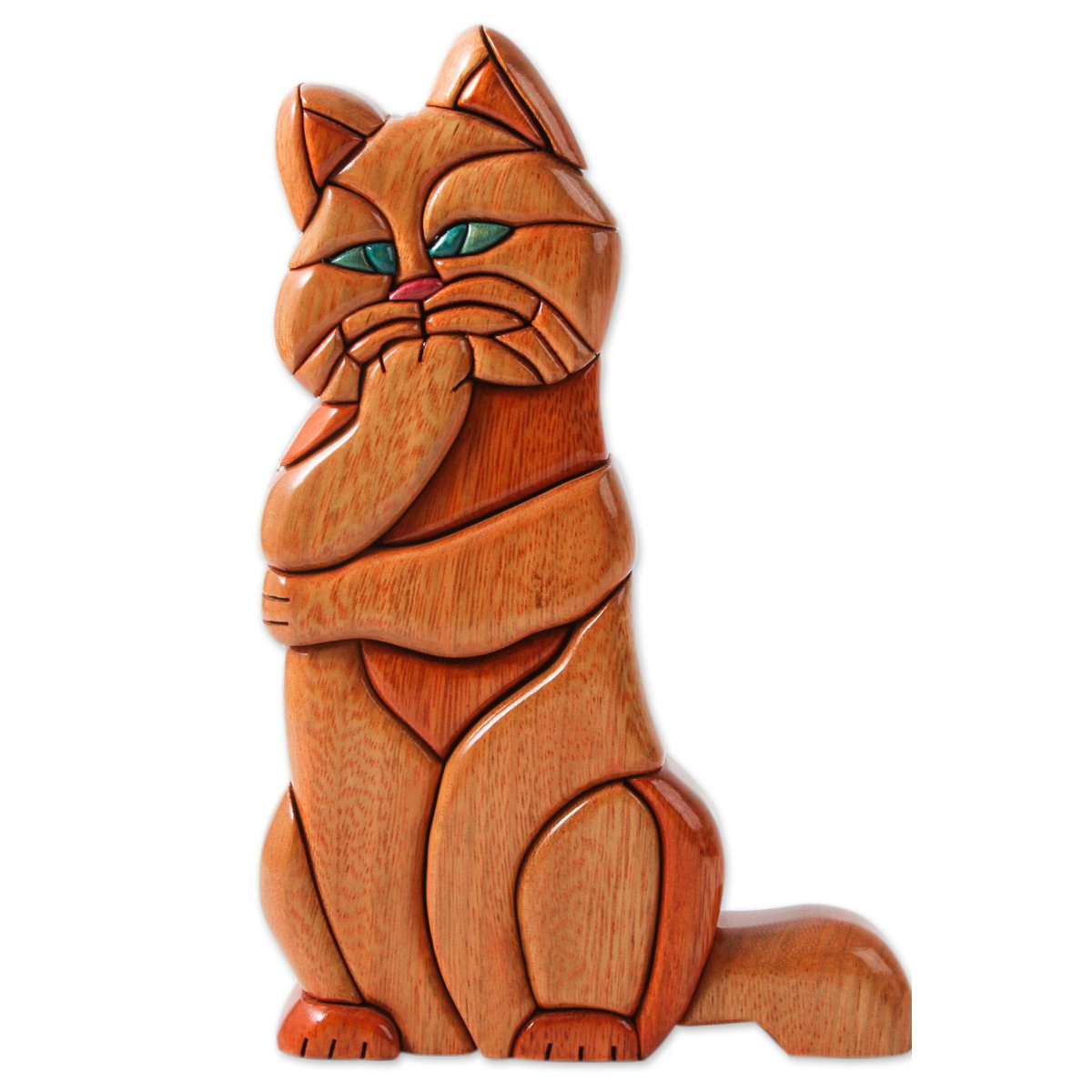 Novica Thoughtful Kitty Cat Cedar And Mahogany Sculpture | Perigold