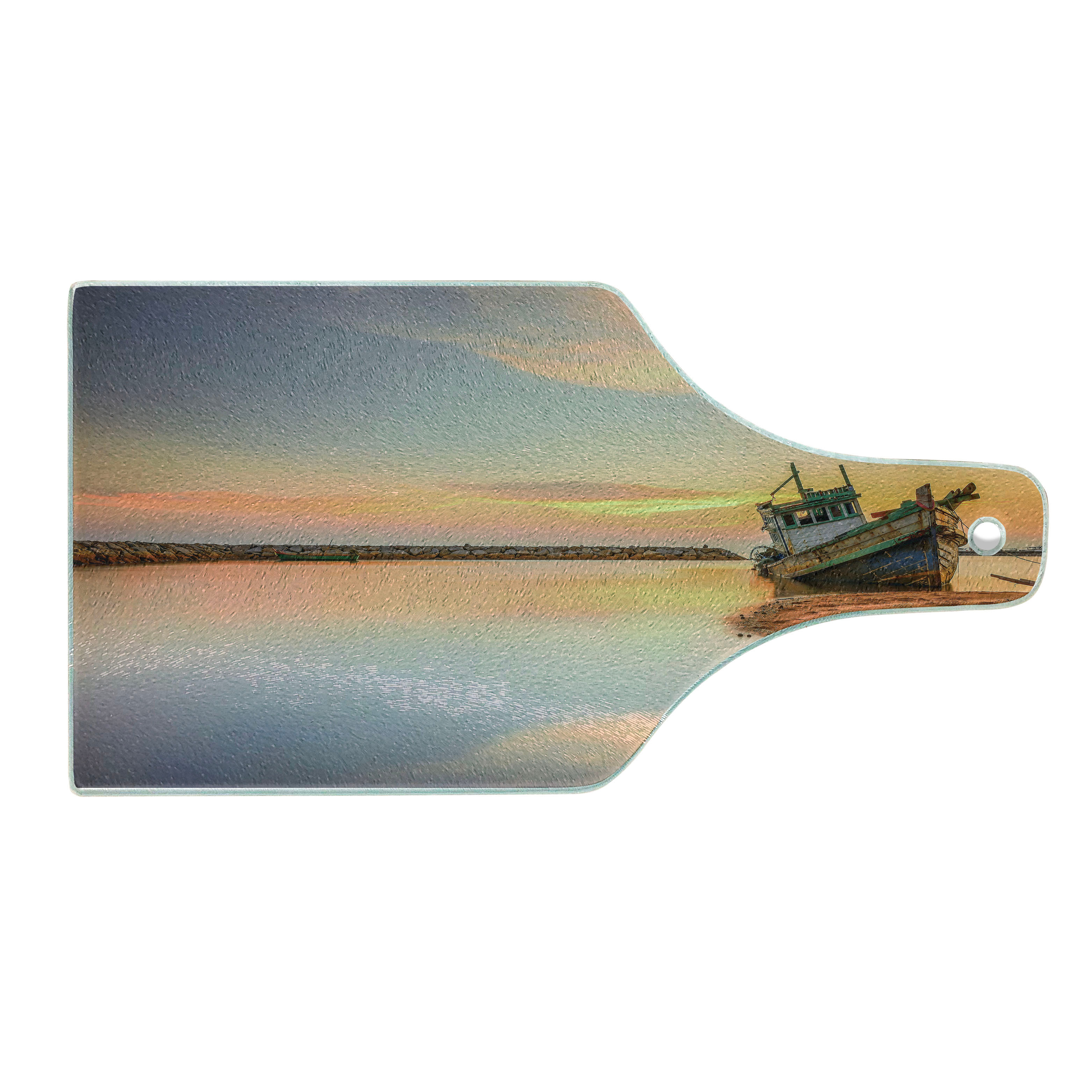 Ambesonne Nautical Tempered Glass Cutting Board Boat on Beach Dusk Blue ...