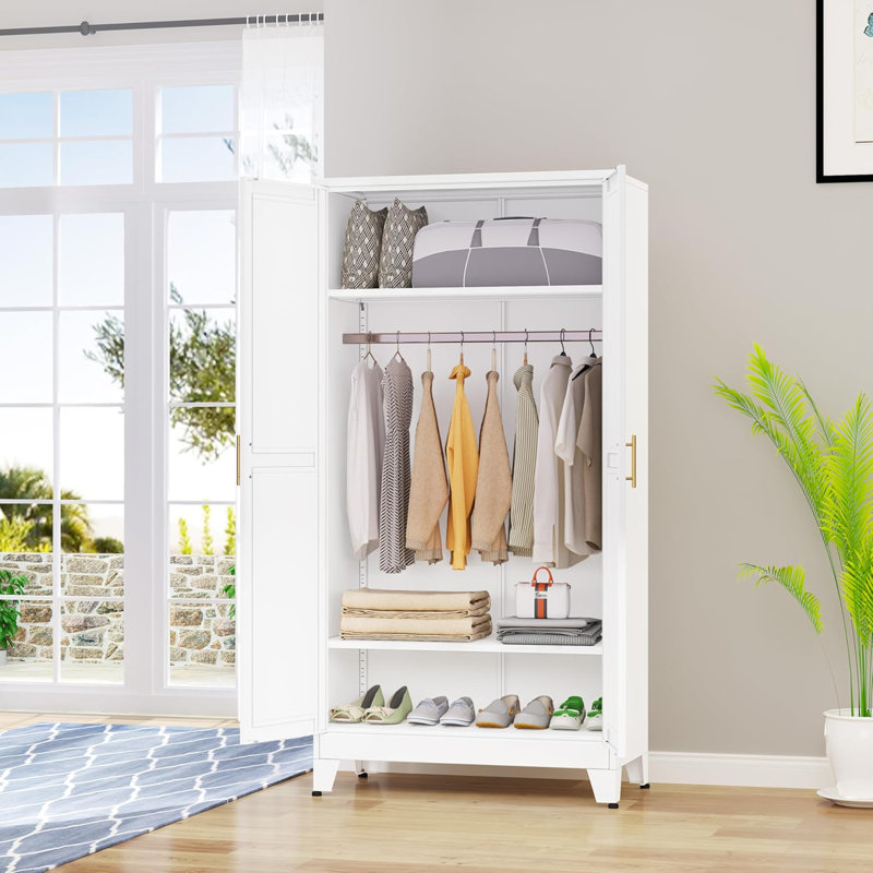 George Oliver Metal Clothing Storage Cabinets Armoire Wardrobe Closet ...