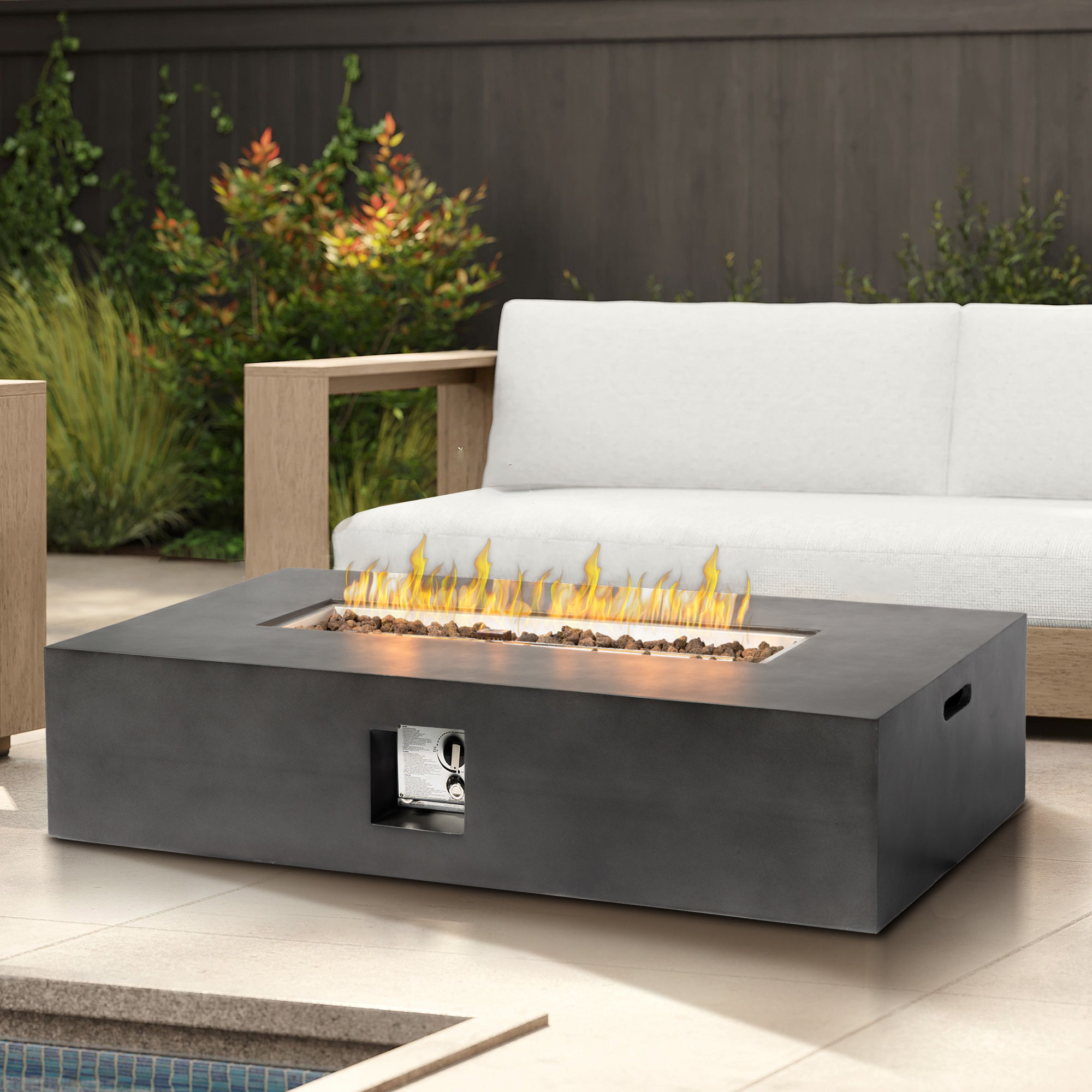 Brayden Studio® Genka Studio Rectangle Propane Outdoor Fire Pit Table With Lava Rocks | Wayfair