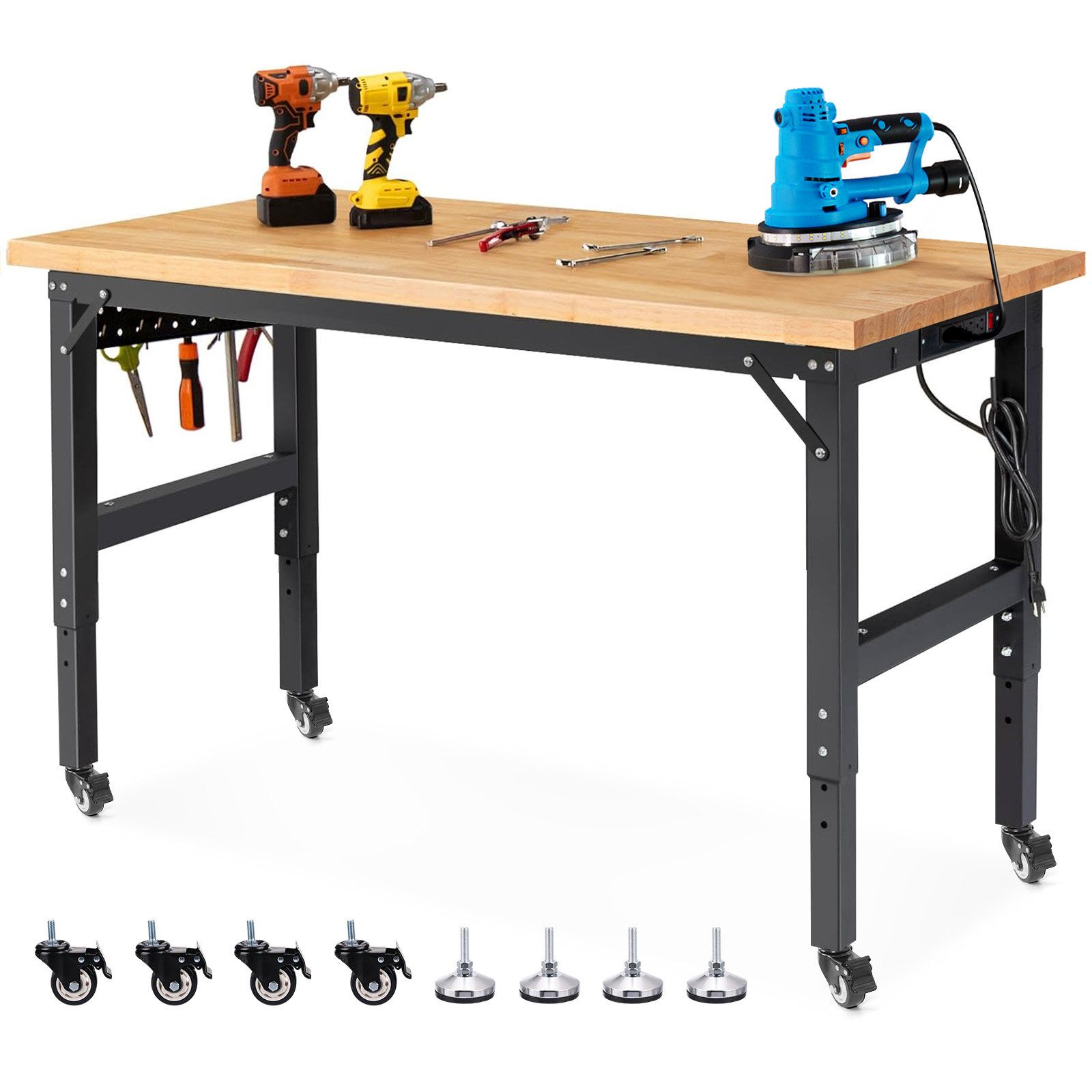 WFX Utility™ Workbench with Wheels 40/60 Inch Rubberwood Tabletop ...