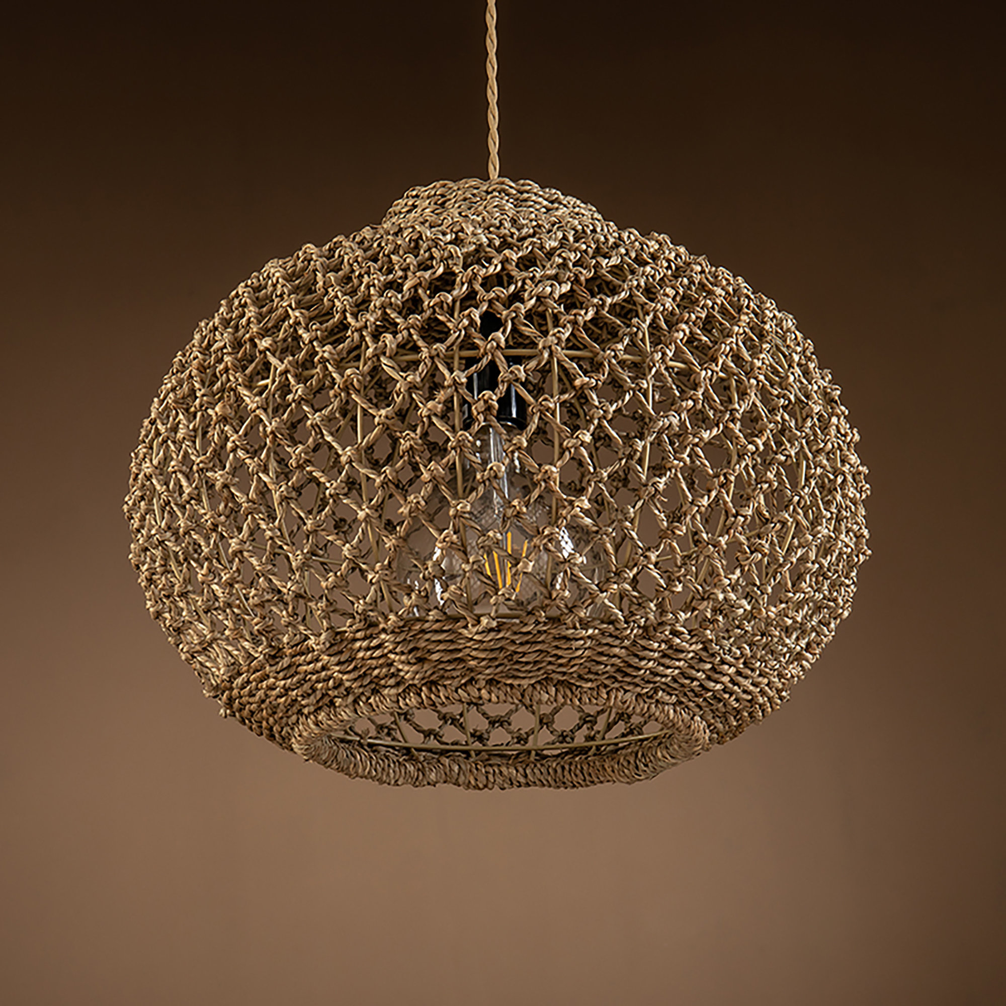 Bayou Breeze Alloway 1 - Light Rustic Seagrass Pendant Light in Brass ...