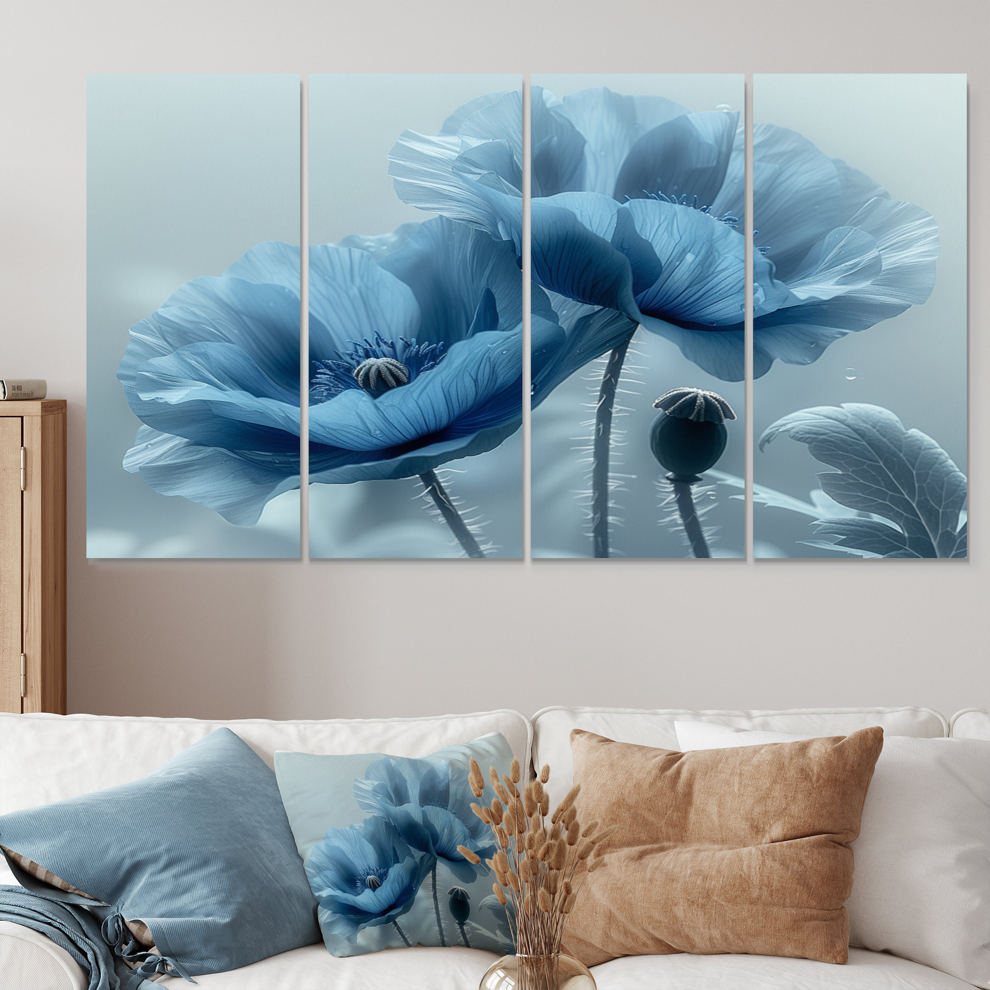 Design Art Blue Grey Ethereal Beauty Poppies II - Poppies Wall Decor ...