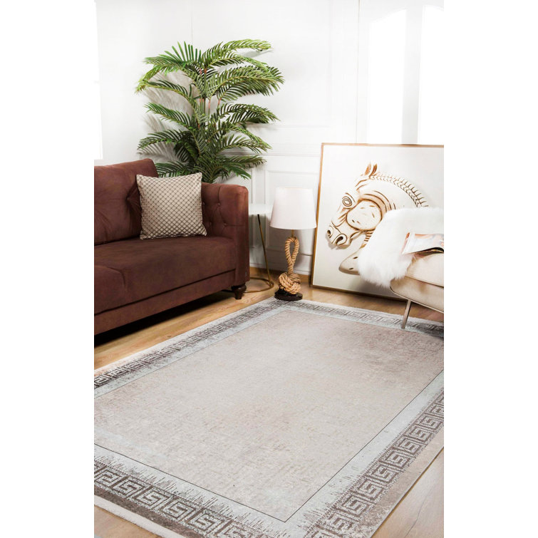 Williston Forge Bespoky Ashlye Beige Framed Cotton Digital Print Round ...