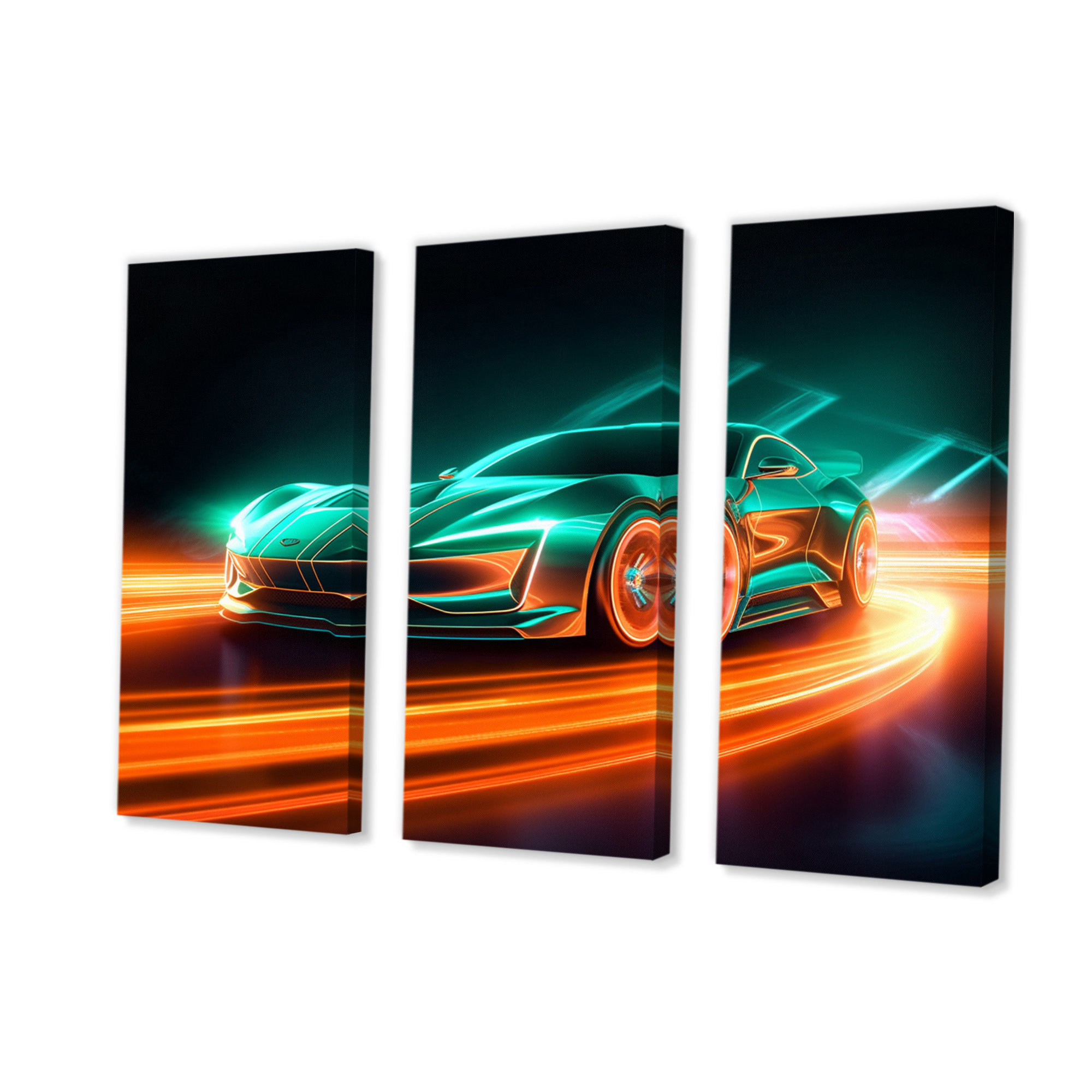 Brayden Studio Teal Neon Exotic Car II - Neon Car Wall Art Living Room ...