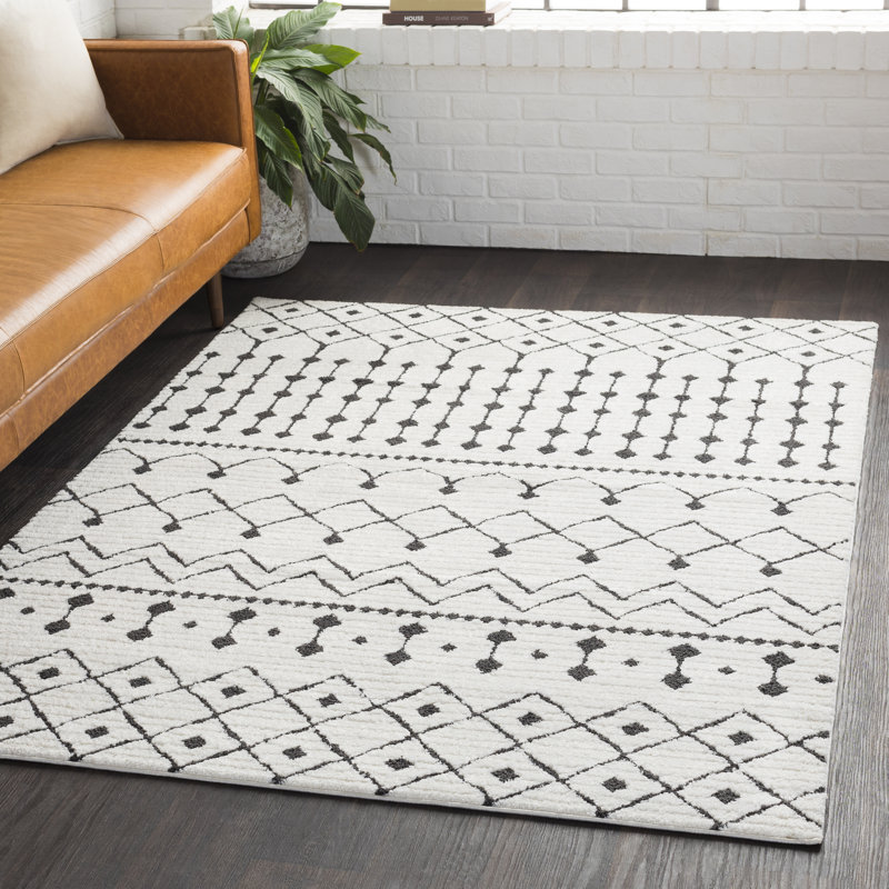 The Twillery Co.® Junious Geometric Black/Charcoal/White Area Rug ...