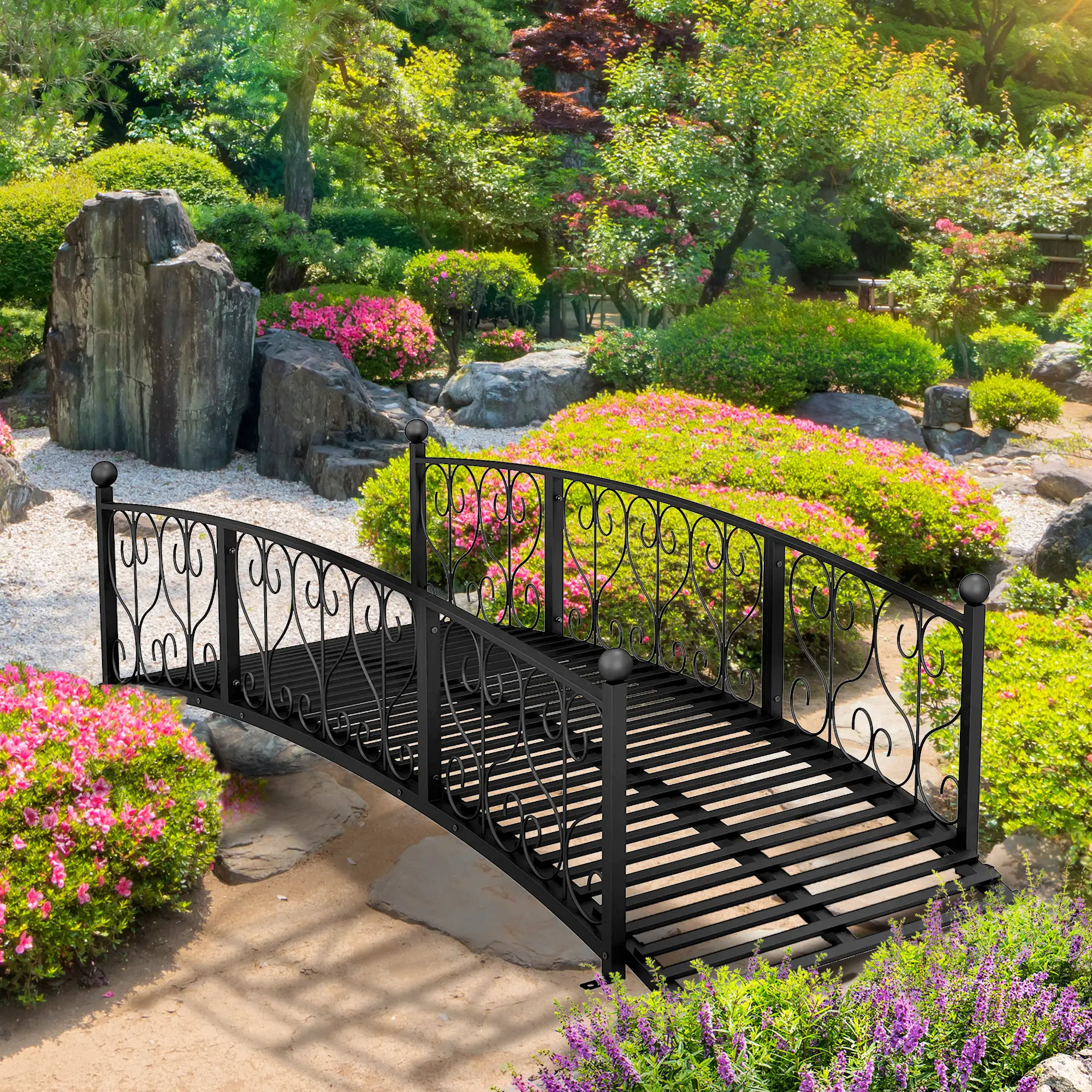 Outsunny 7' Metal Arch Garden Bridge Arc Footbridge with Side Railings ...