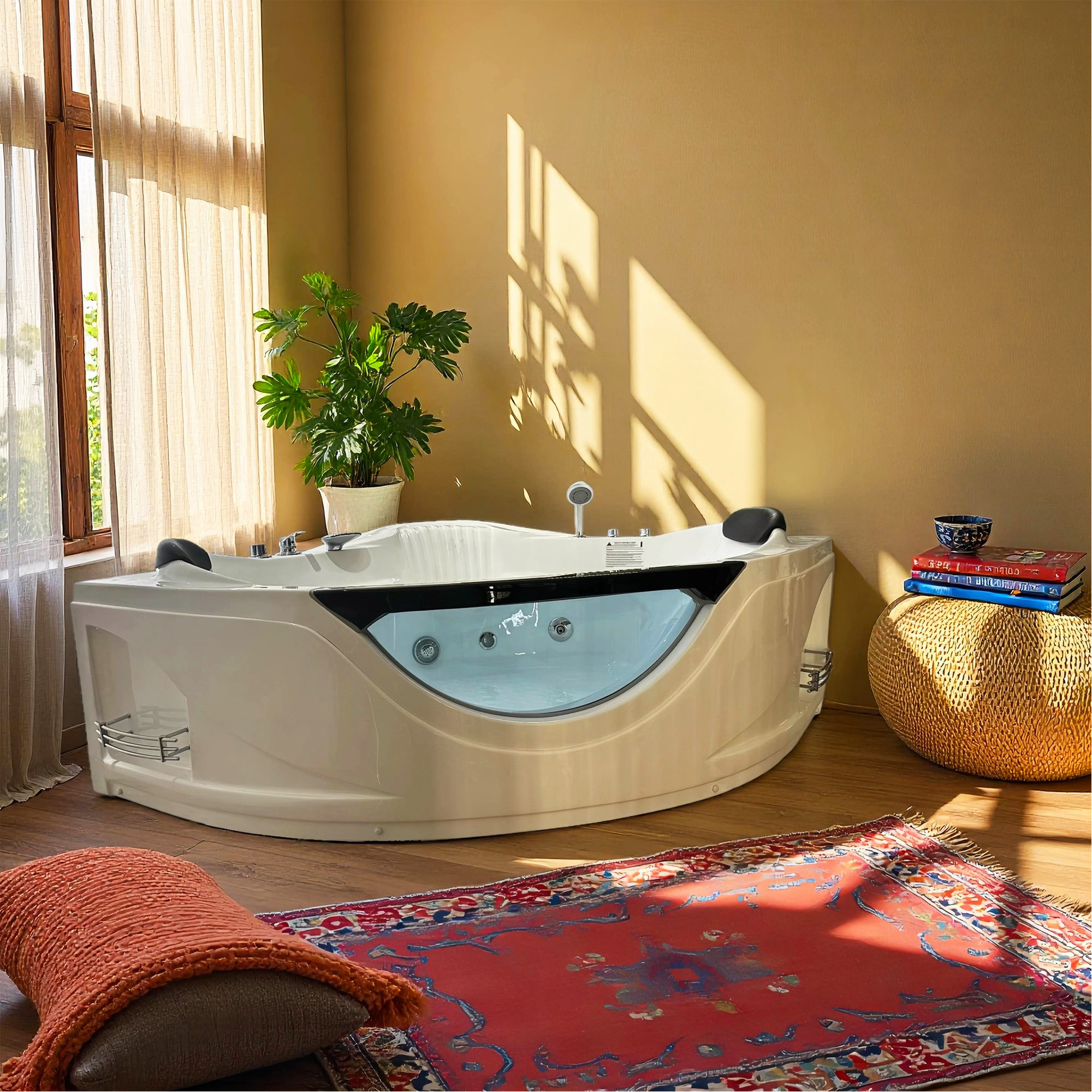 Alxfarton 59" Corner Whirlpool Bathtub For 2-Person, Jetted Spa Tub ...