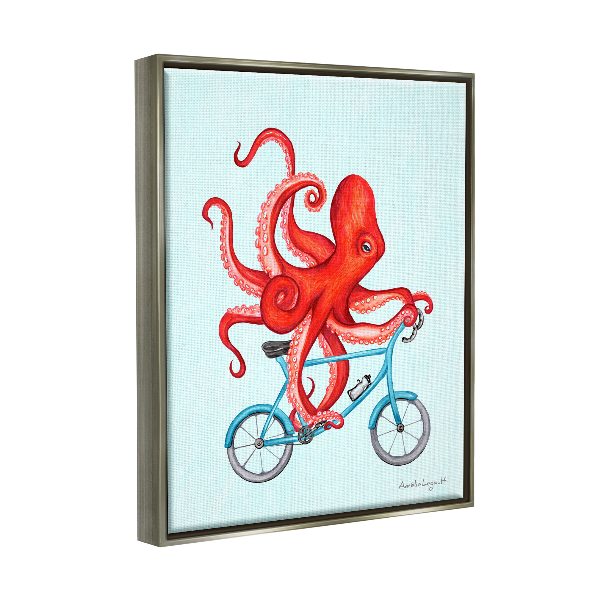 Stupell Industries Red Octopus Tentacles Riding Blue Bike Bicycle by ...