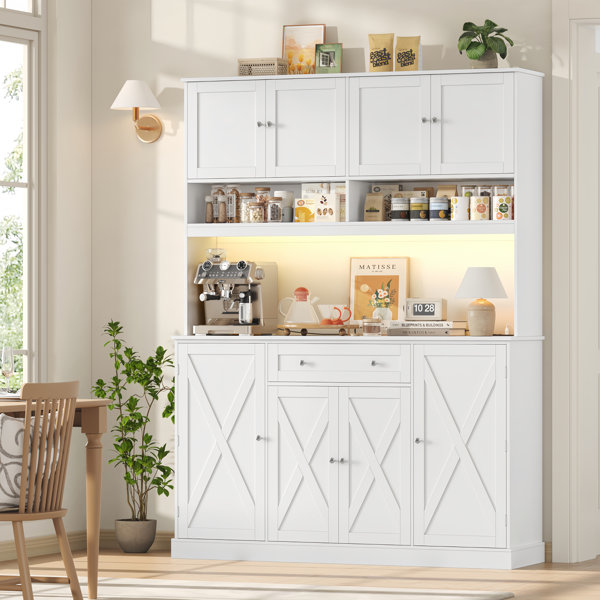 Ivy Bronx 72.8" H X 55.1" W Kitchen Pantry Cabinet With Led Lighting ...