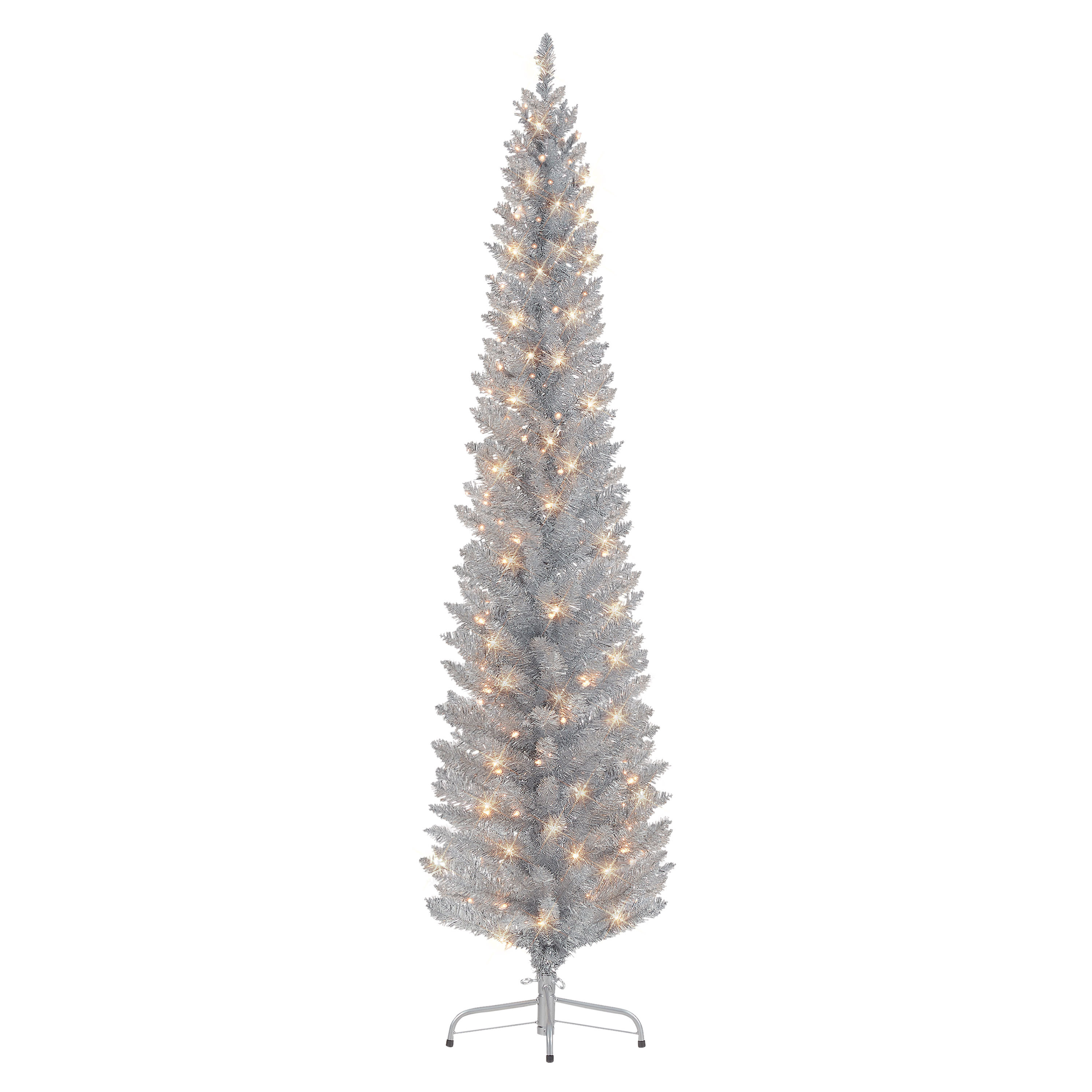 The Holiday Aisle® Grodin Silver Pine Christmas Tree with 70 Lights & Reviews | Wayfair