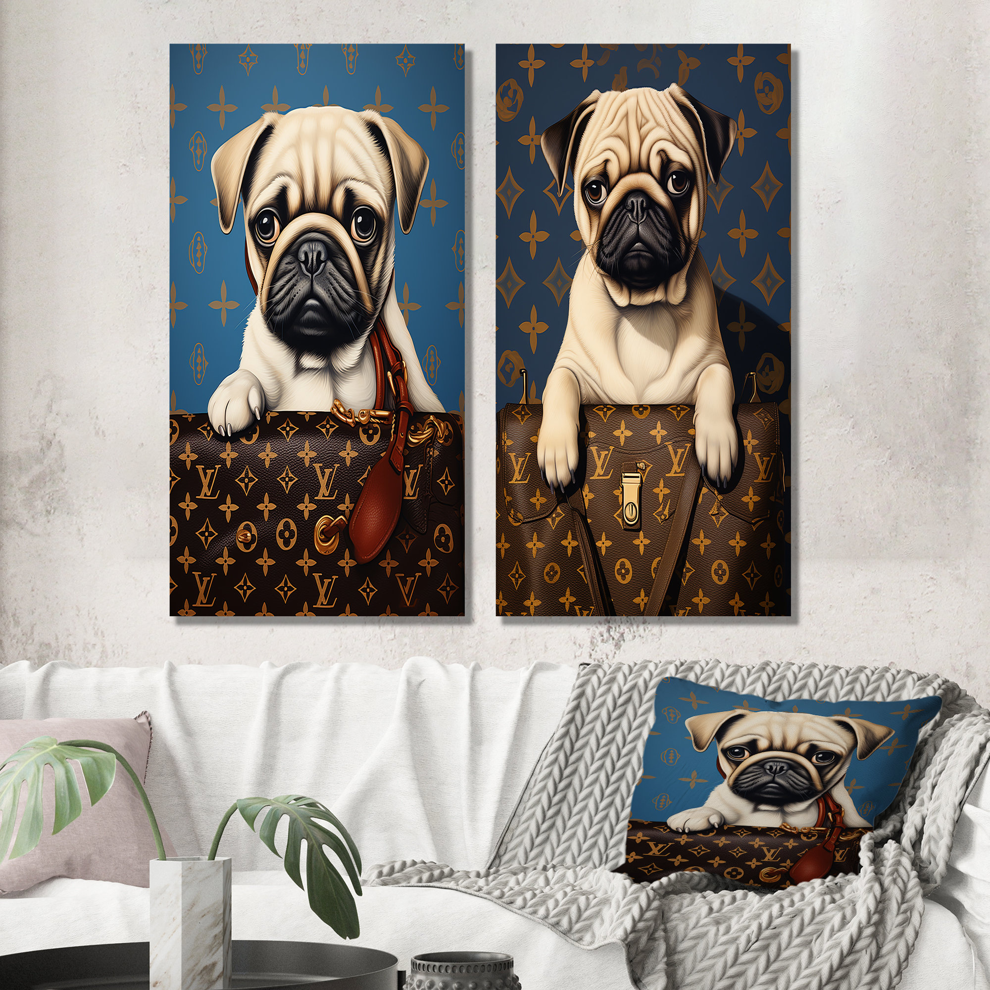 Lark Manor™ Fashion Brand Pug With Hand Bag IV - Dog Pug Metal Prints ...