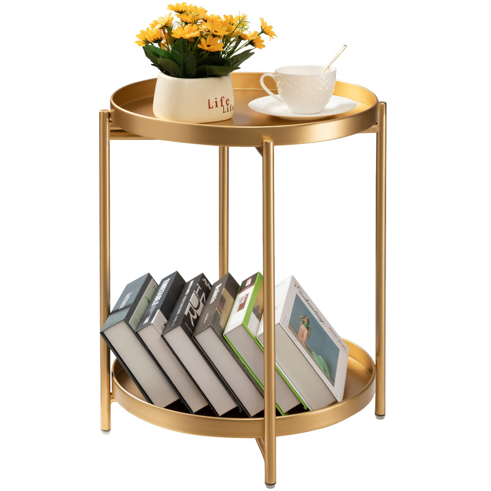 Mercer41 Double Side Table, Foldable Round Metal Side Table, Small ...