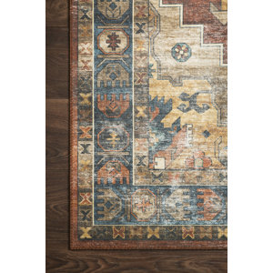 Bungalow Rose Gelo Oriental Rust/Blue Area Rug & Reviews | Wayfair