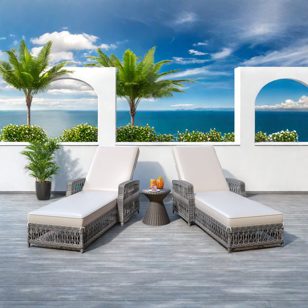 Latitude Run® 2 Pieces Outdoor Long Reclining Chaise With Removable ...