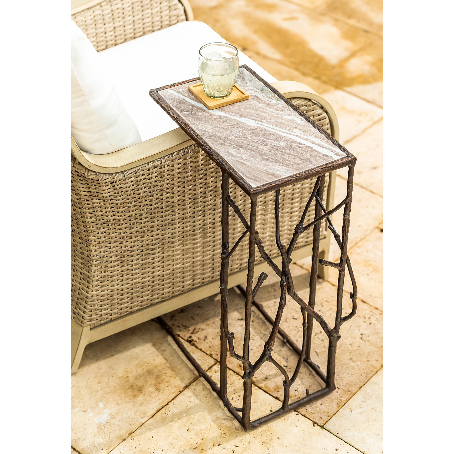 Loon Peak Indoor/Outdoor Branchwater Pull-Up Table With Marble Top ...