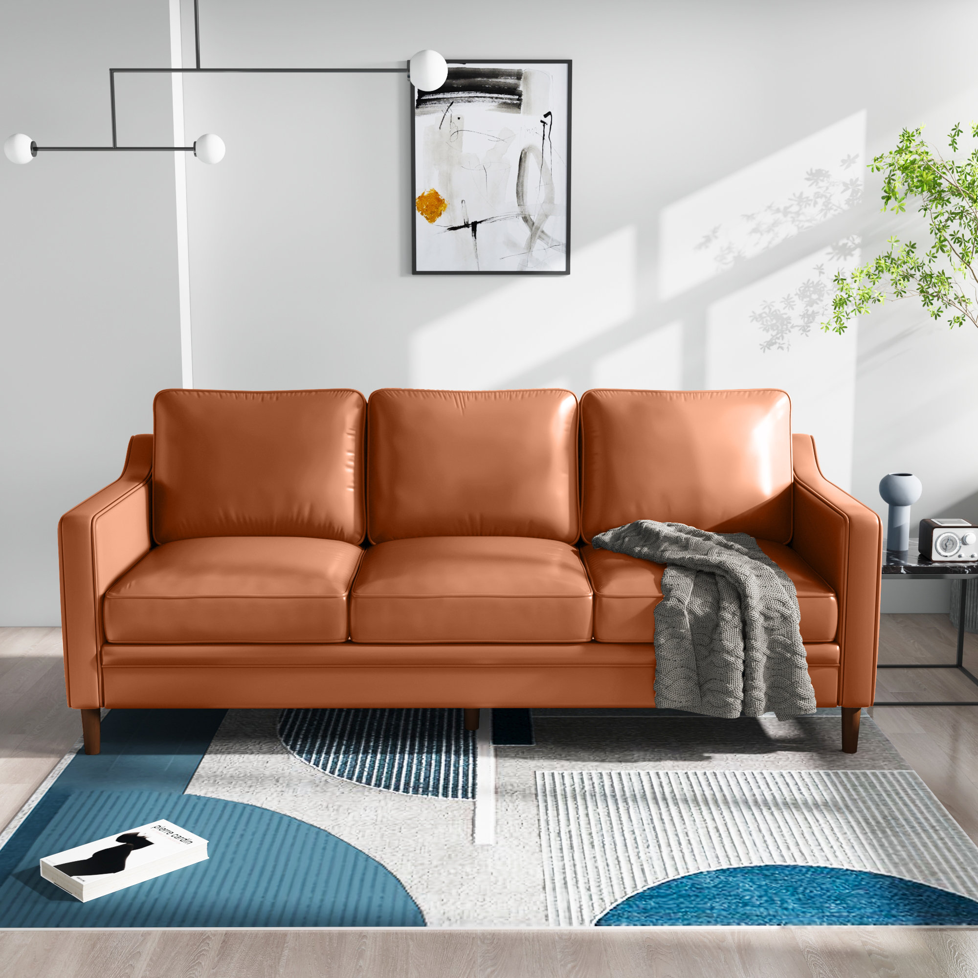 Ebern Designs Masset 80" Vegan Leather Sofa Couches for Living Room ...