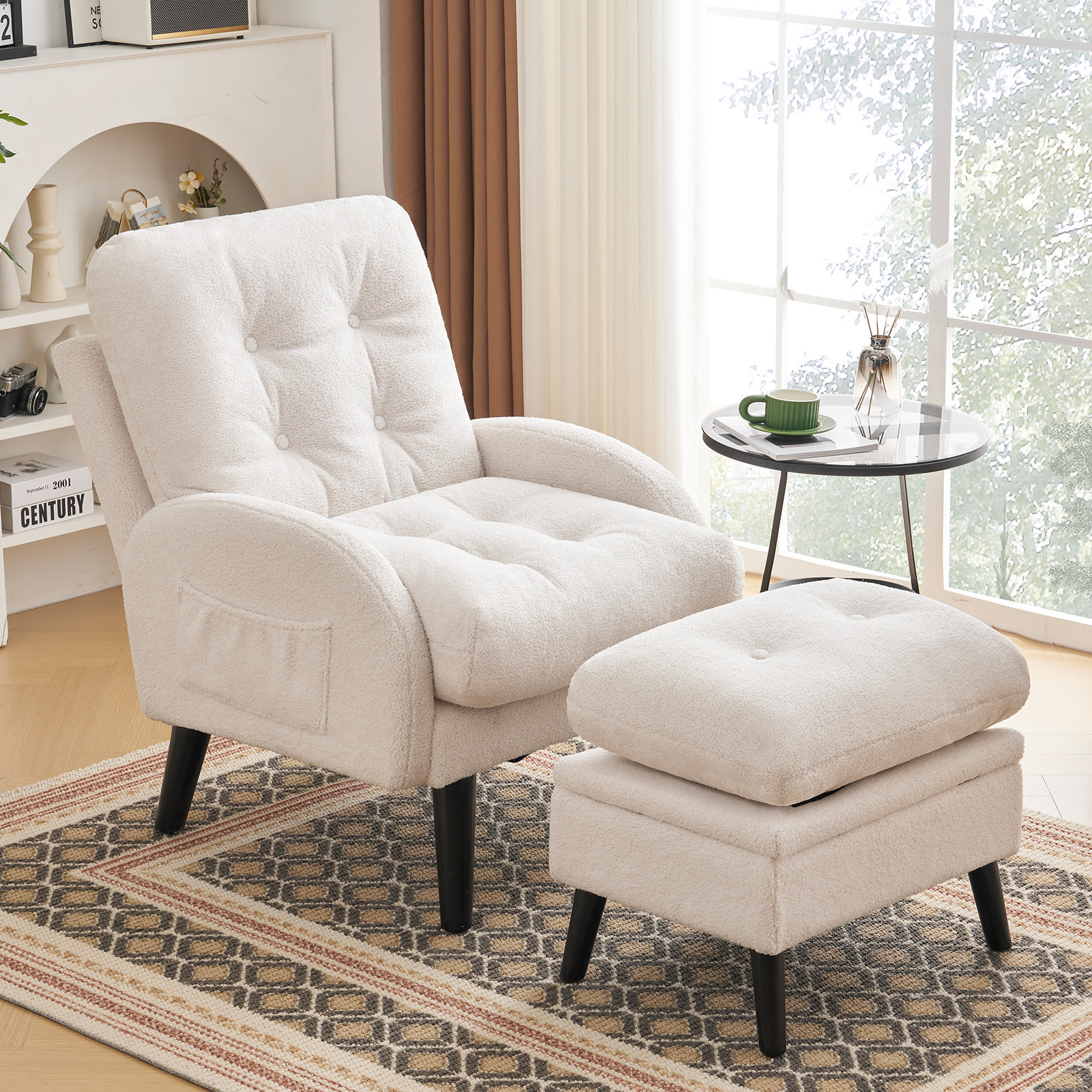 Corrigan Studio® Elandra Upholstered Accent Chair and Ottoman, with 5 ...