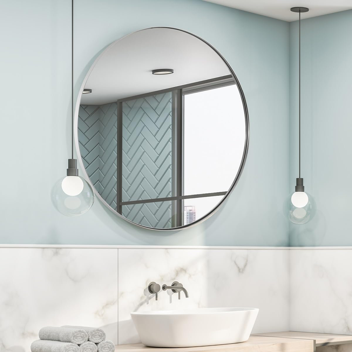 Andy Star Contemporary Round Mirror for Bathroom | Stainless Steel ...