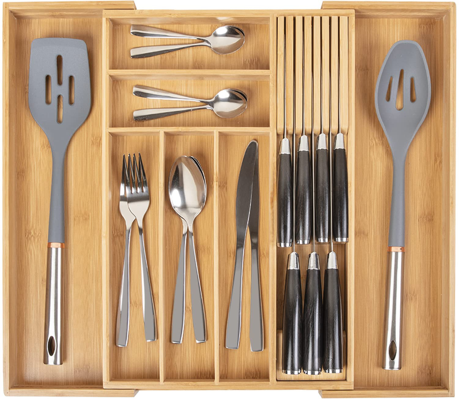 Rebrilliant Bamboo-Silverware-Drawer-Organizer-Kitchen, Expandable ...