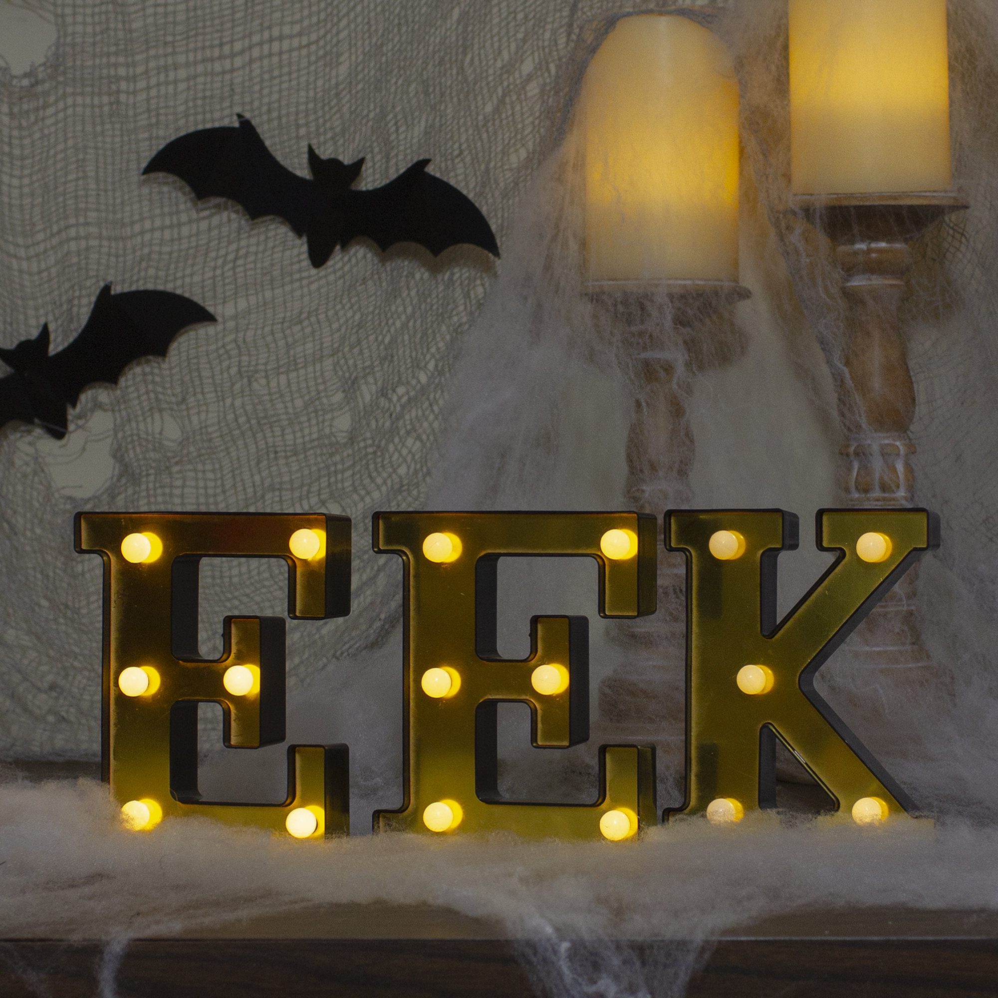 Northlight Seasonal 6.5" LED Lighted Gold EEK Halloween Marquee Sign ...
