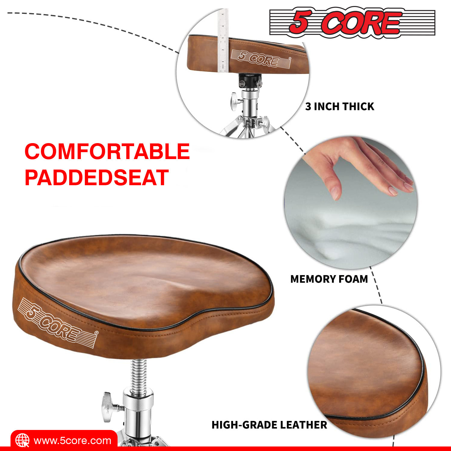 Inbox Zero 5 Core Drum Throne Thick Padded Guitar Stool Heavy Duty ...